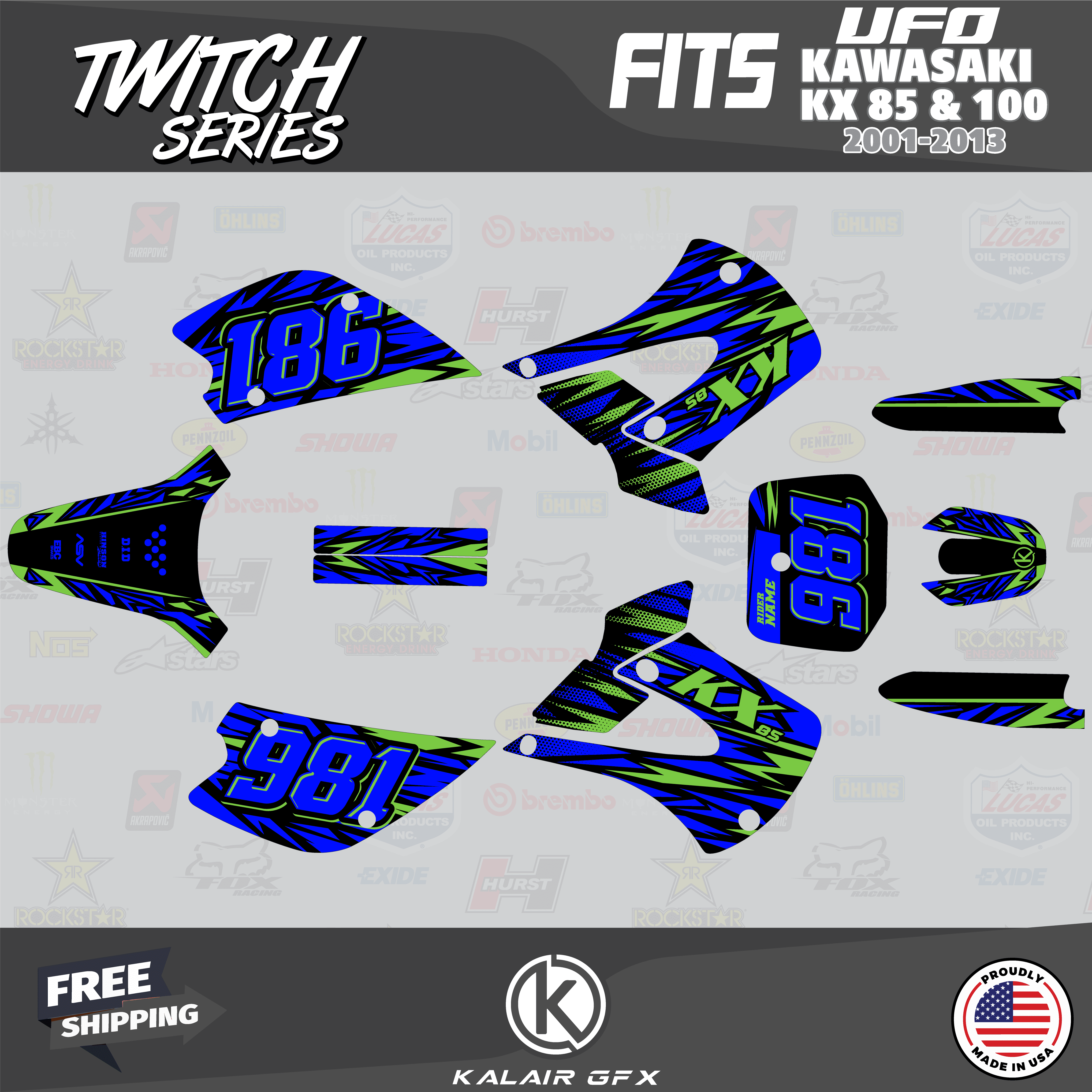 Kalair GFX Graphics Kit for Kawasaki KX100 UFO RESTYLE (2001-2013) Twitch Series - Walmart.com