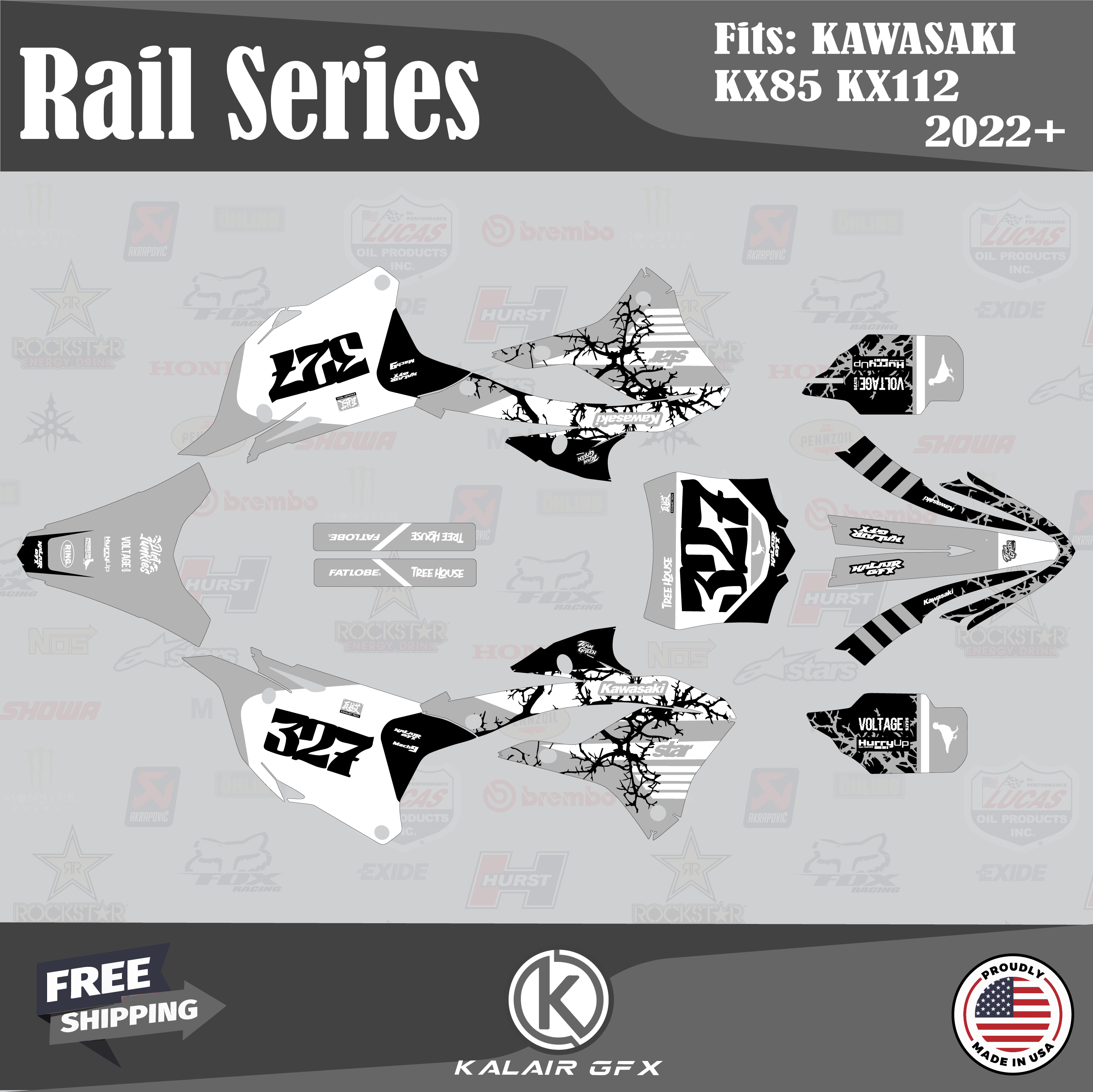 Kalair GFX Graphics Kit for Kawasaki KX112 (2022-2023) Rail Series ...