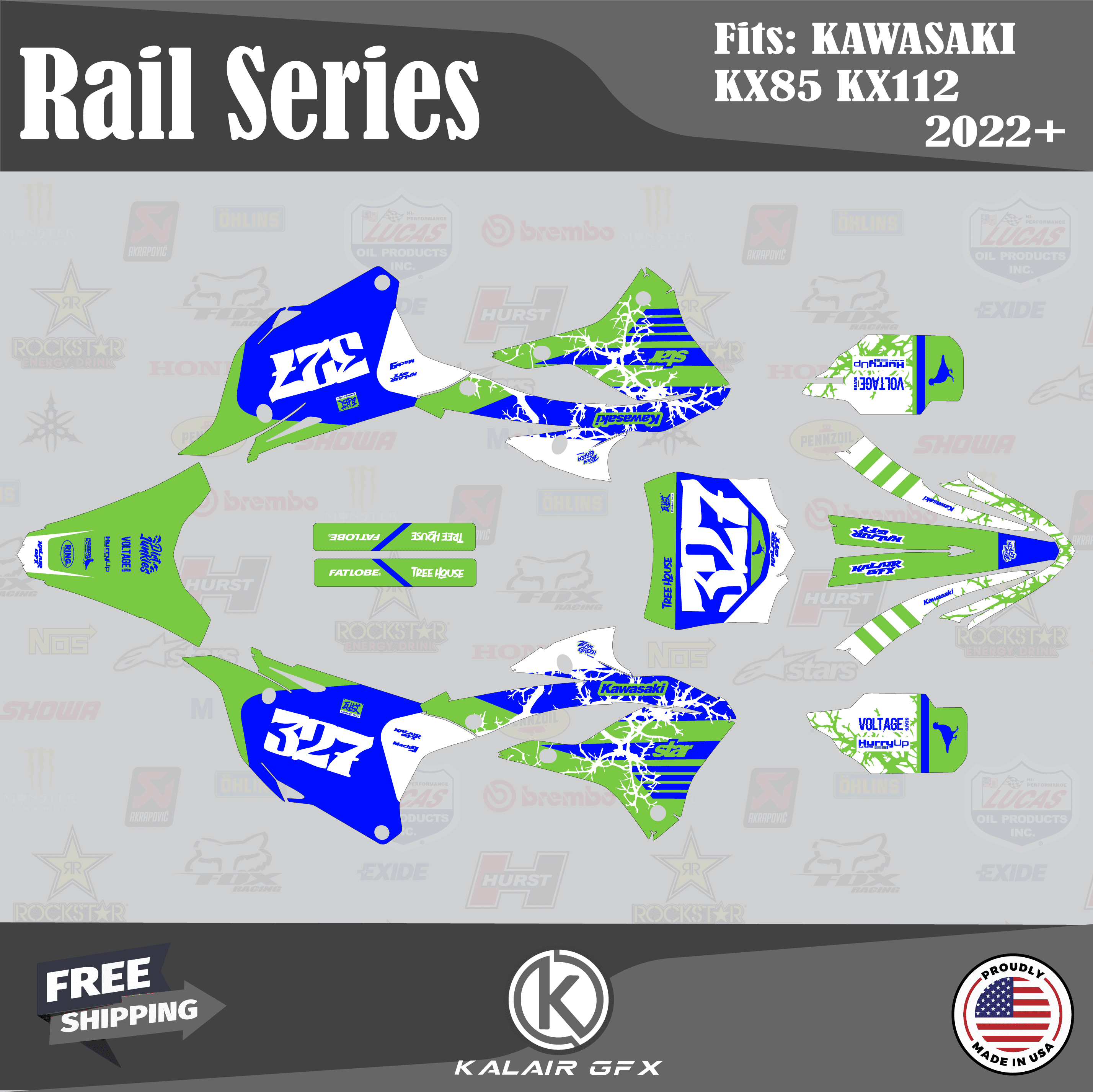 Kalair GFX Graphics Kit for Kawasaki KX112 (2022-2023) Rail Series ...