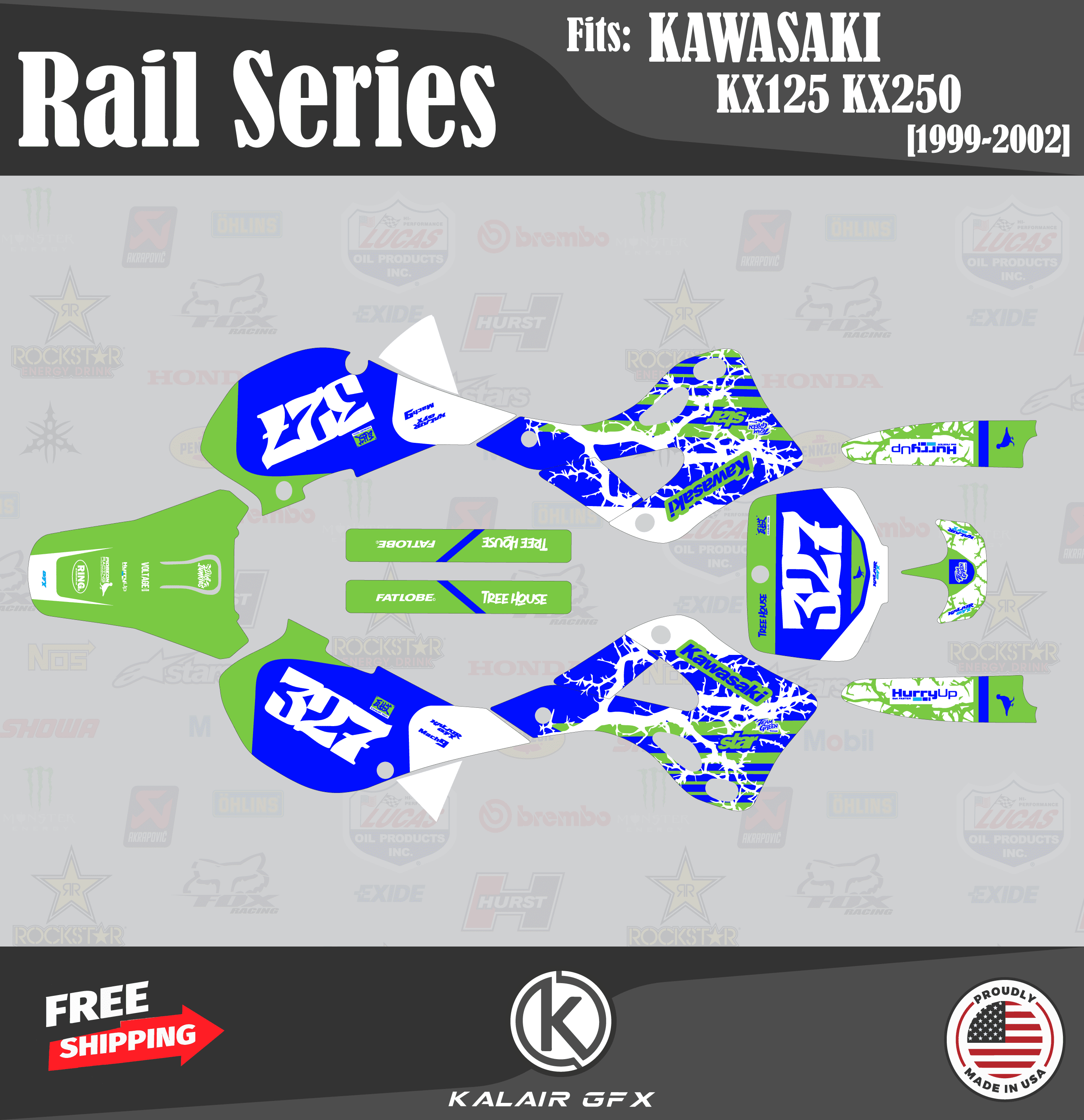 Kalair GFX Graphics Kit for Kawasaki KX125 (1999-2002) Rail Series ...