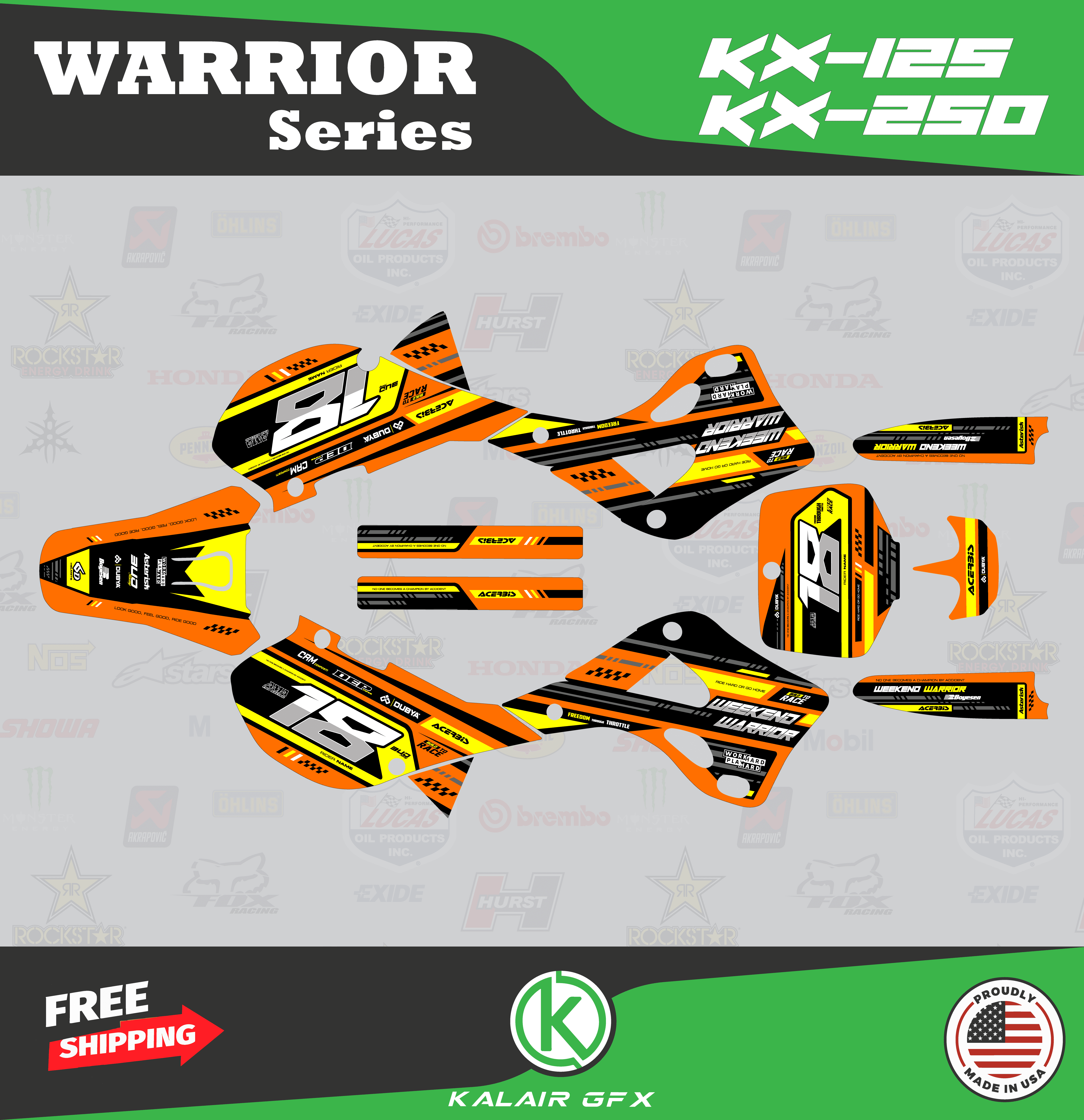Kalair GFX Graphics Kit for Kawasaki KX125 (1999-2002) Warrior Series ...