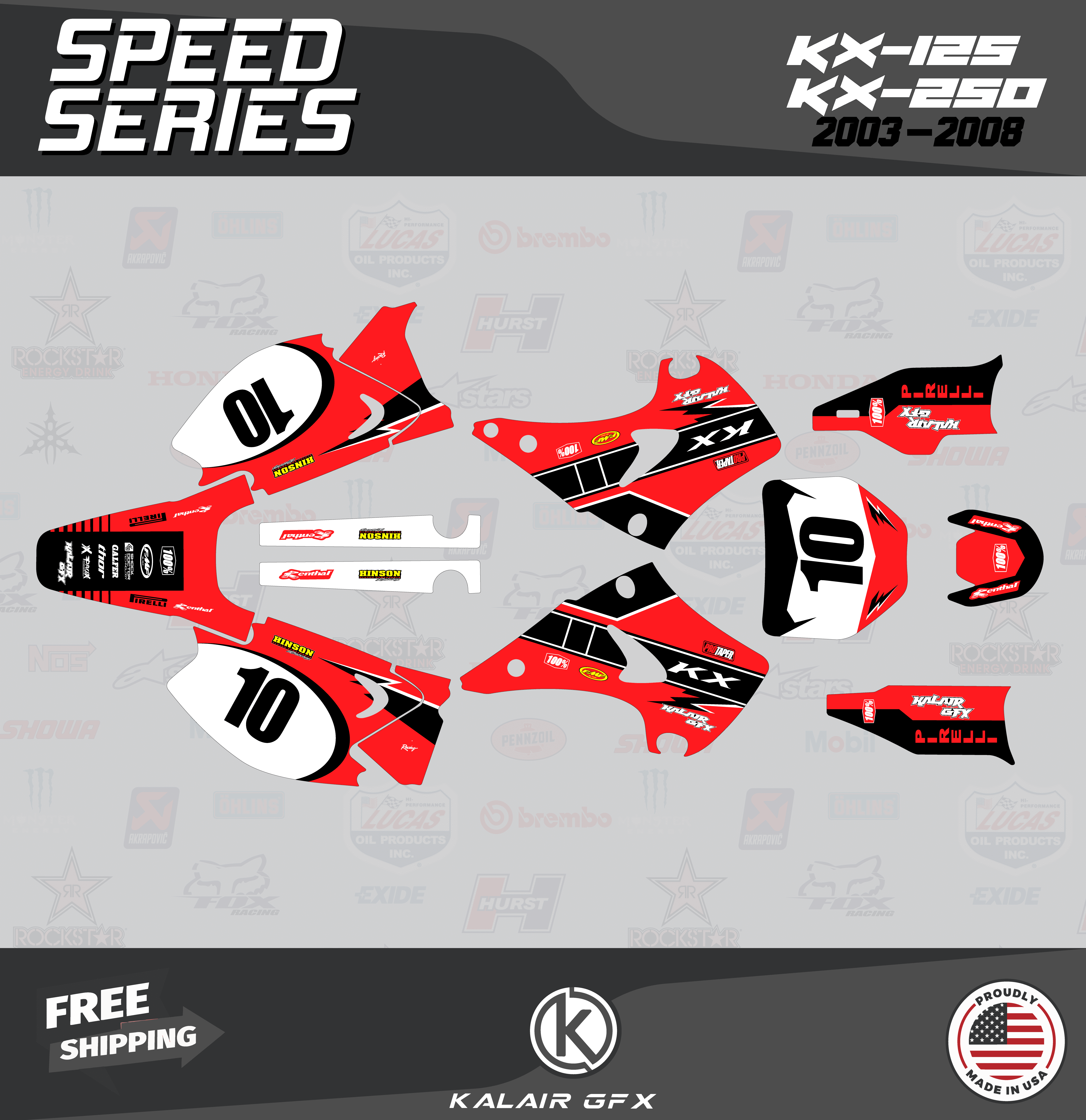 Kalair GFX Graphics Kit for Kawasaki KX250 (2003-2008) Speed Series ...
