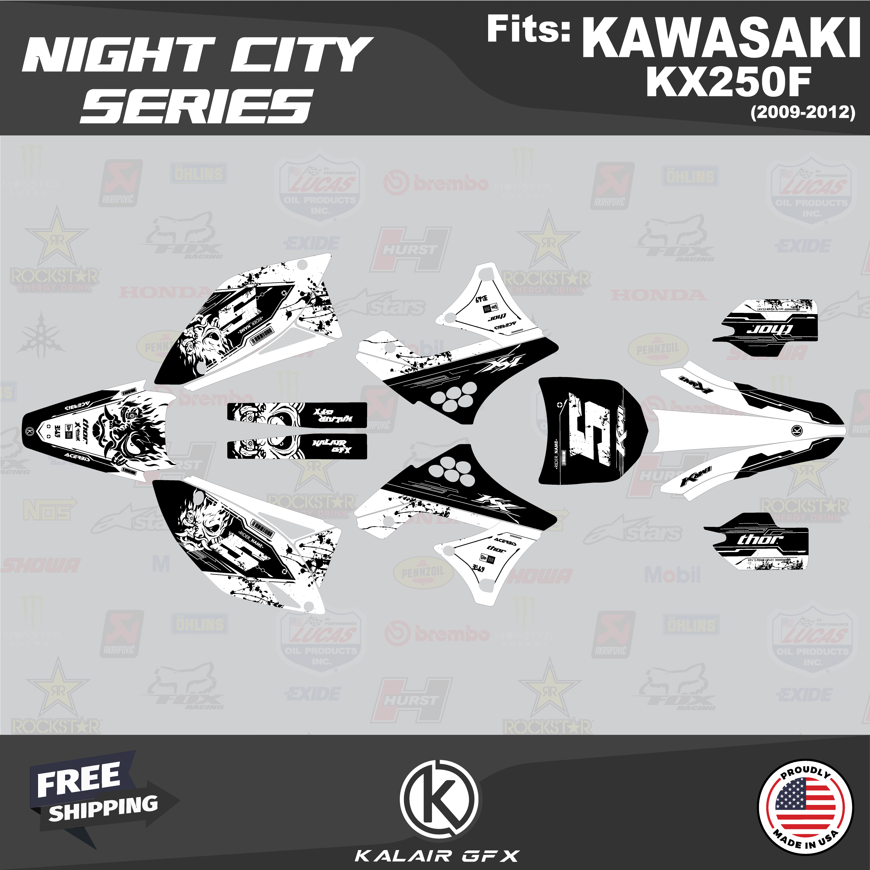 Kalair GFX Graphics Kit for Kawasaki KX 250F (2009-2012) Night-city ...