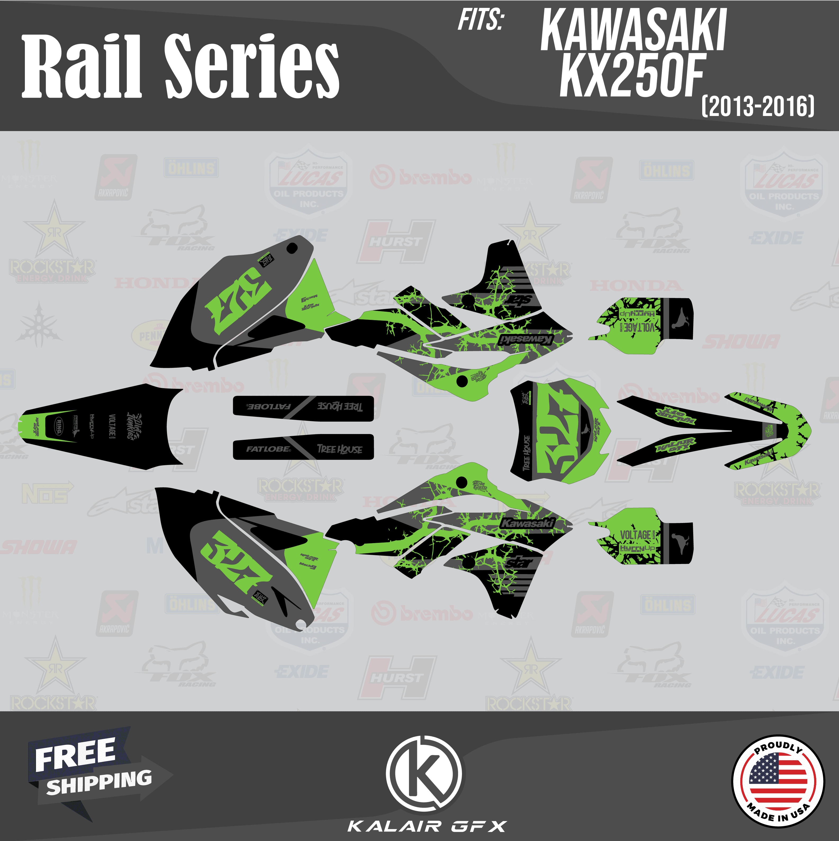 Kalair GFX Graphics Kit for Kawasaki KX250F (2013-2016) Rail Series ...