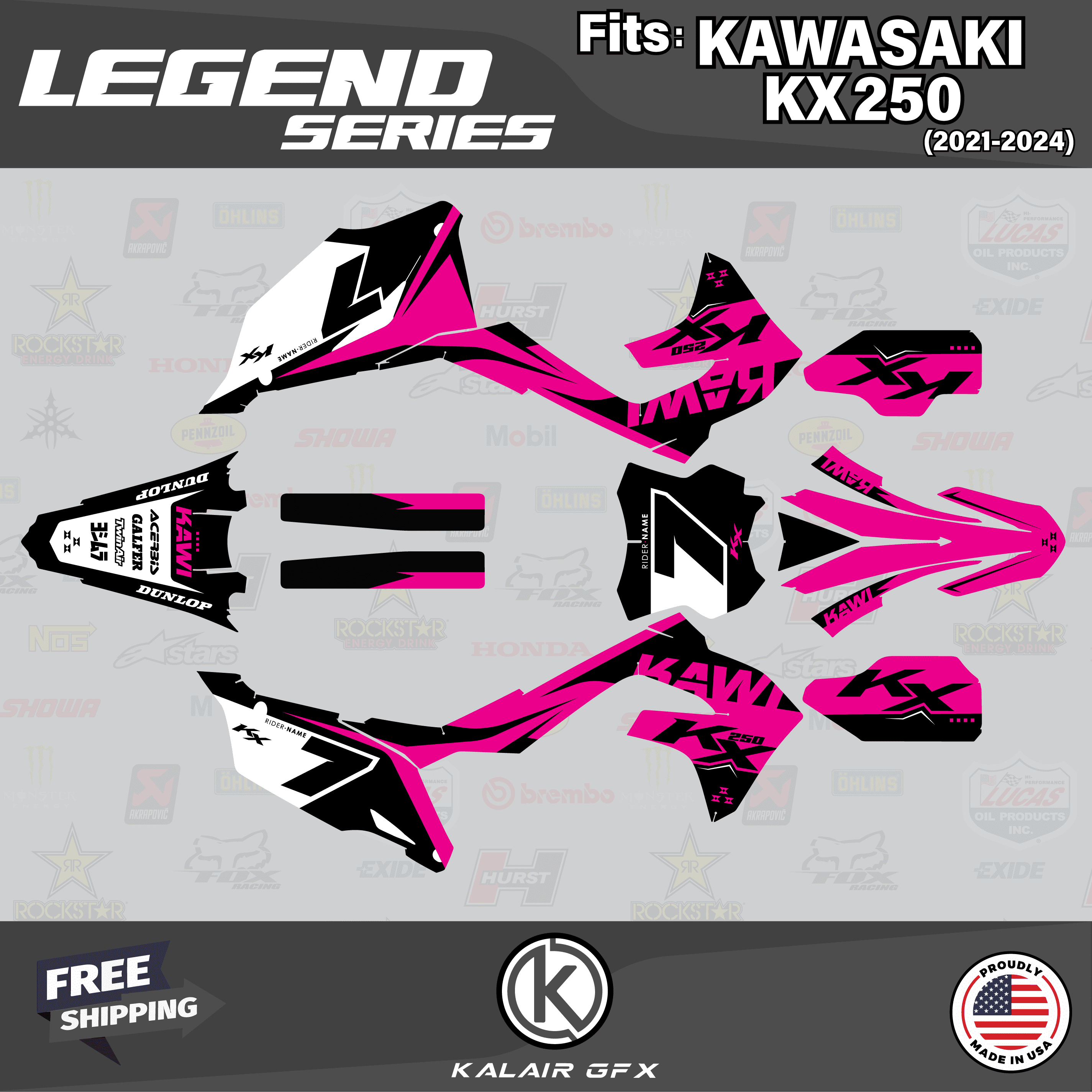 Kalair GFX Graphics Kit for Kawasaki KX250F (2021-2023) Legend Series ...