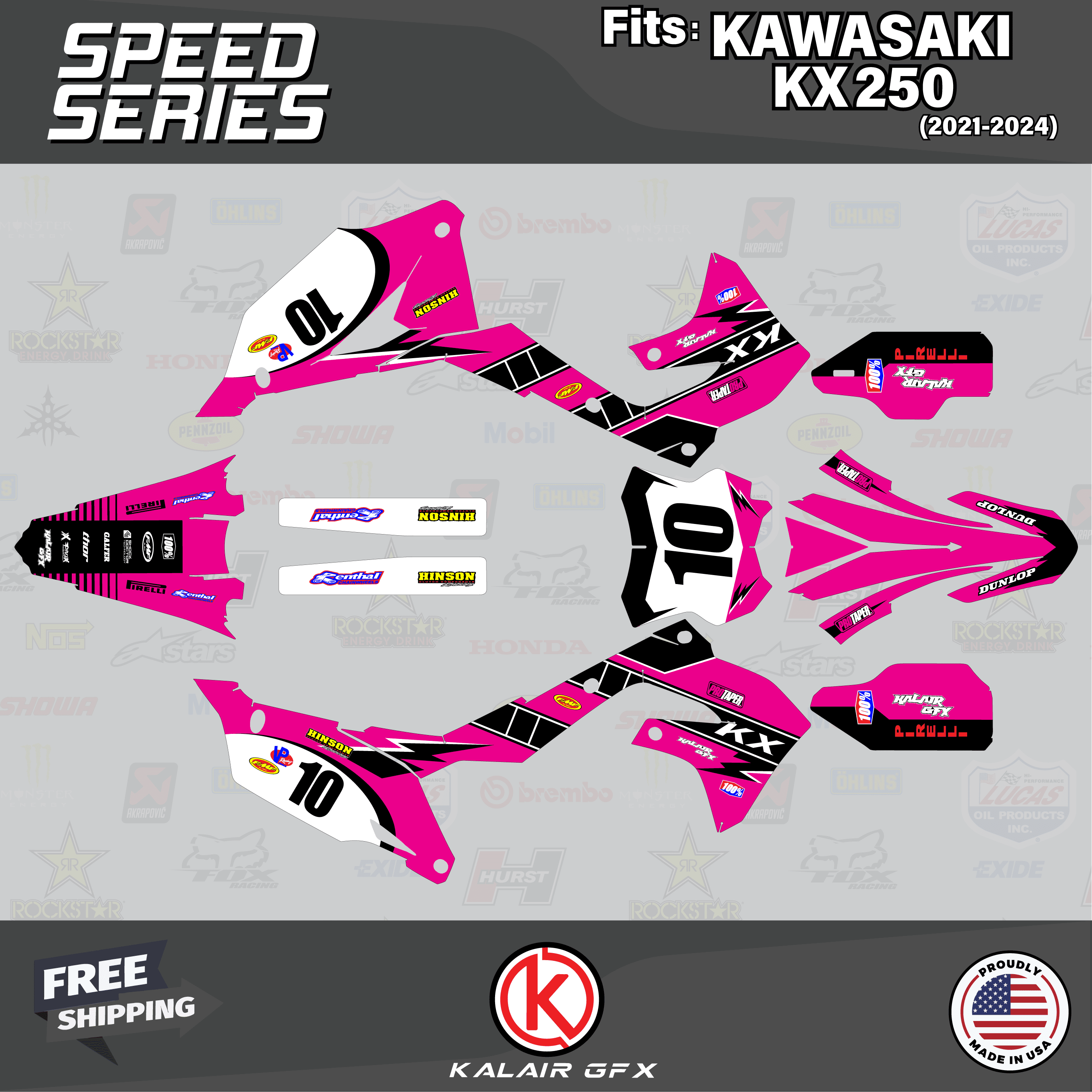 Kalair GFX Graphics Kit for Kawasaki KX250F (2021-2023) Speed Series ...
