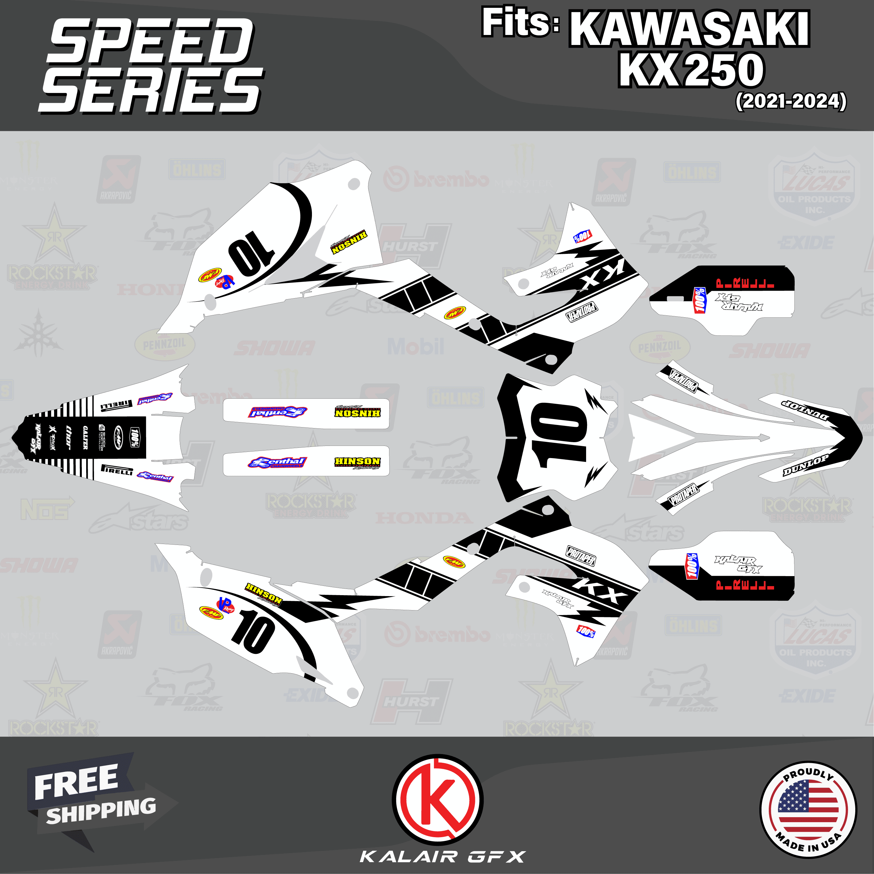 Kalair GFX Graphics Kit for Kawasaki KX250F (2021-2023) Speed Series ...