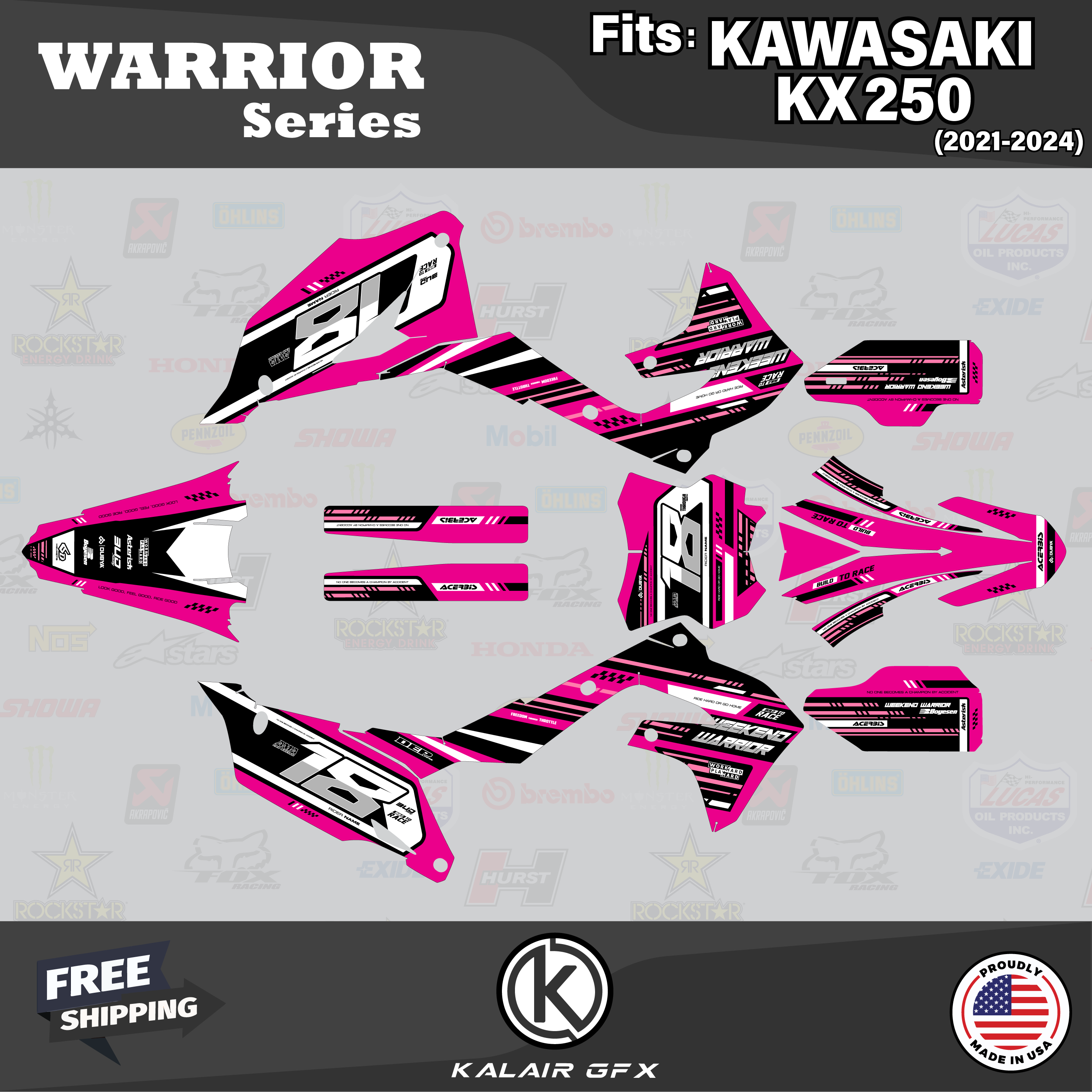 Kalair GFX Graphics Kit for Kawasaki KX250F (2021-2023) Warrior Series ...