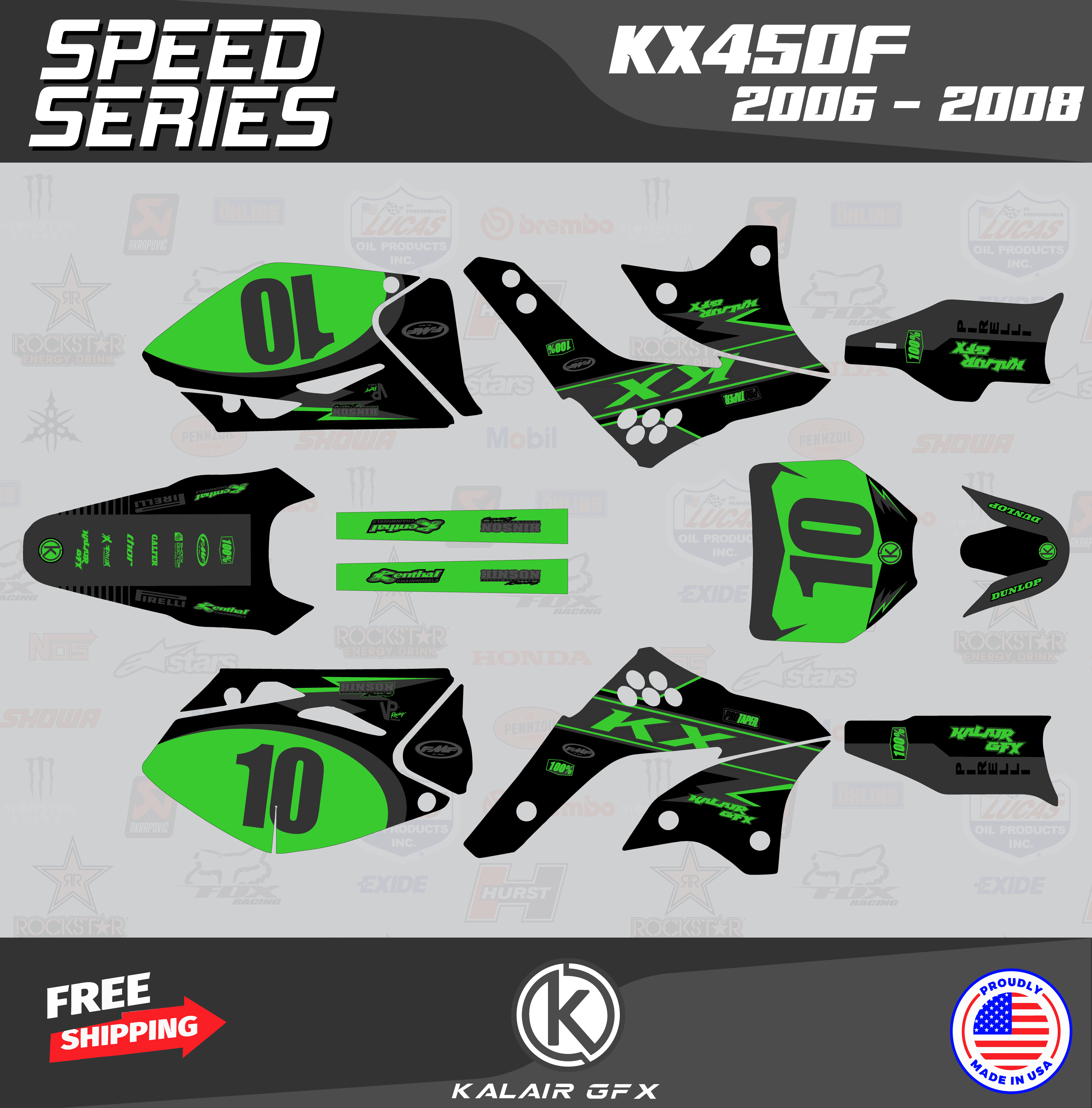 Kalair GFX Graphics Kit for Kawasaki KX450F (2006-2008) Speed Series ...