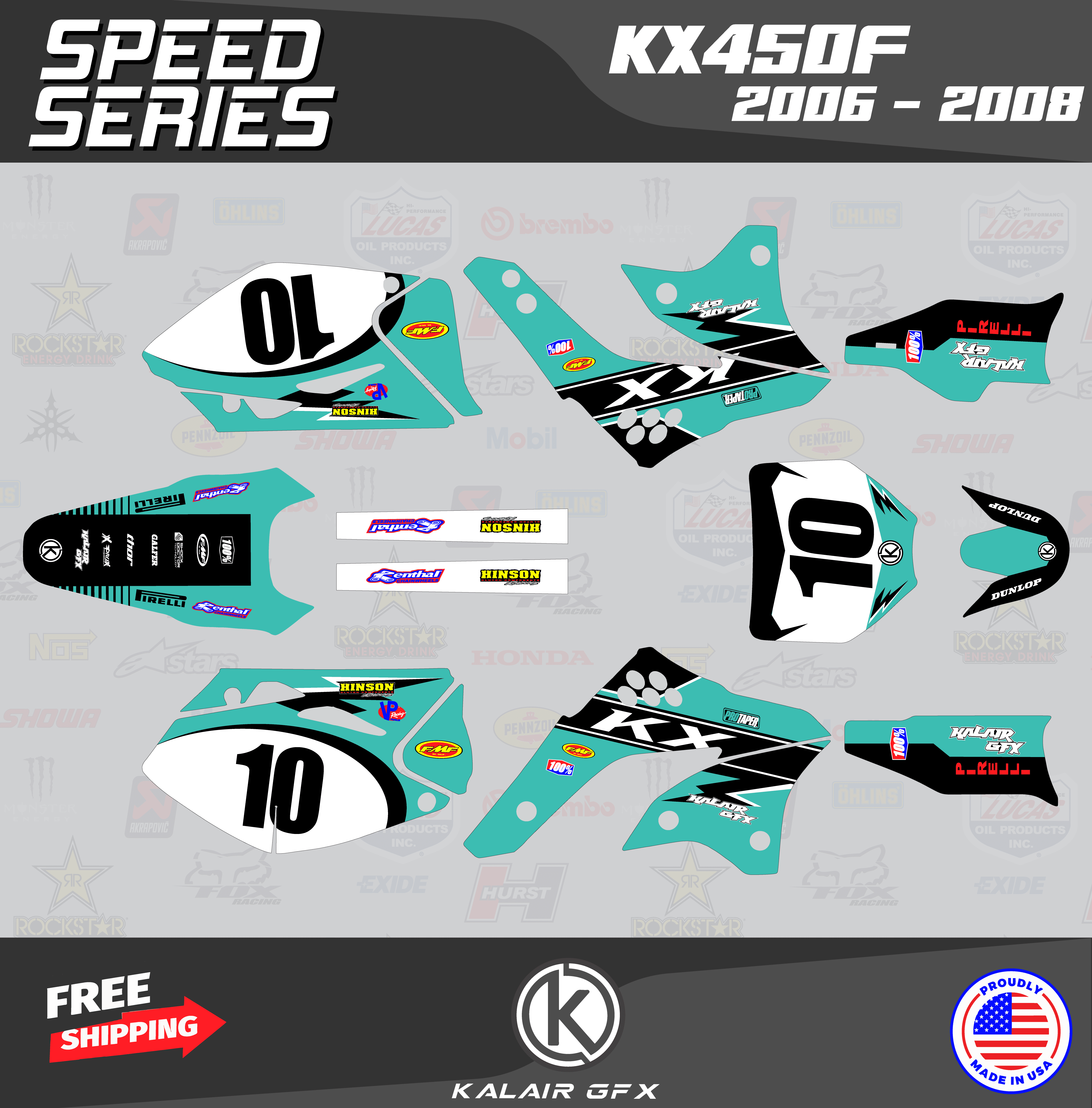 Kalair GFX Graphics Kit for Kawasaki KX450F (2006-2008) Speed Series ...