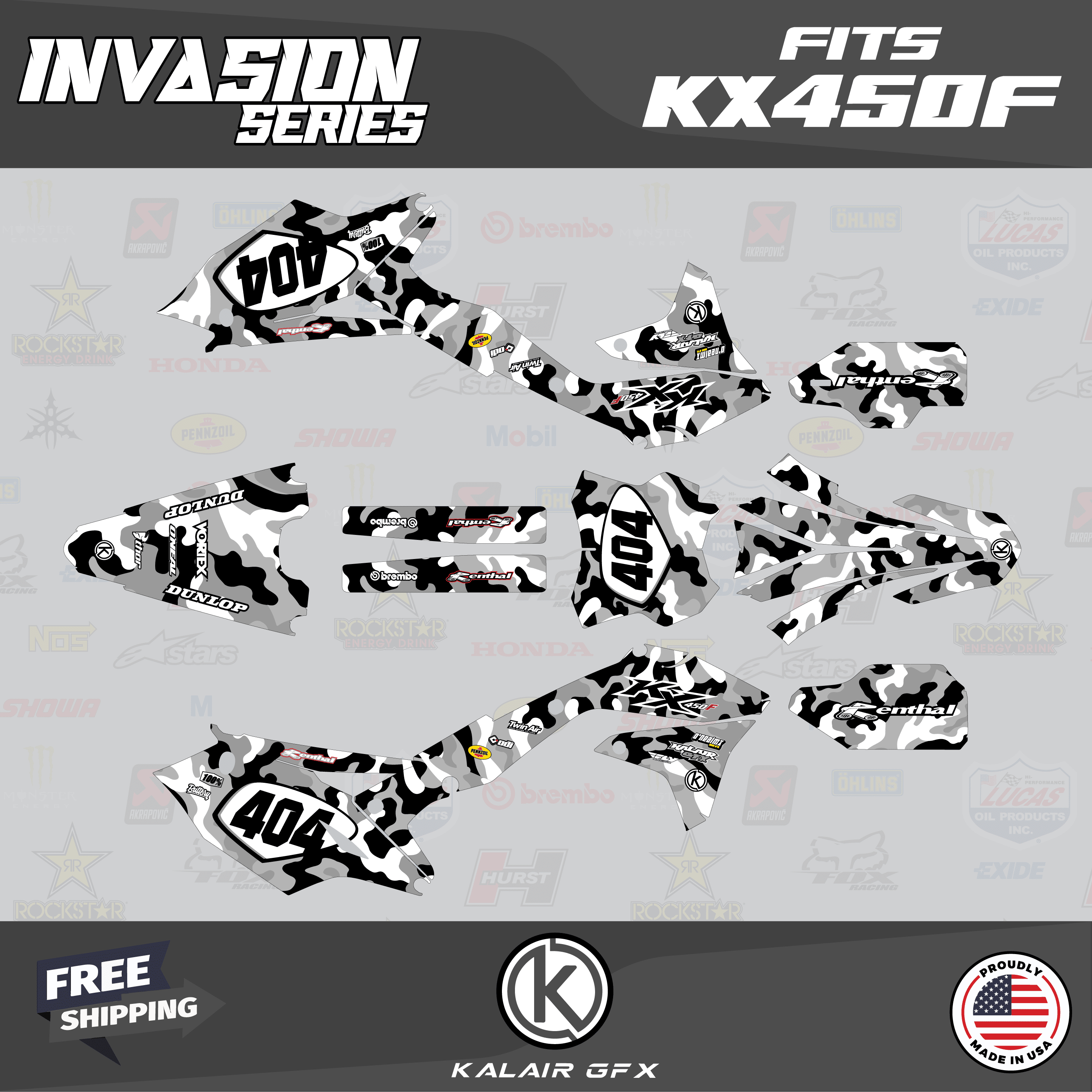 Kalair GFX Graphics Kit for Kawasaki KX450F (2016-2018) Invasion Series ...