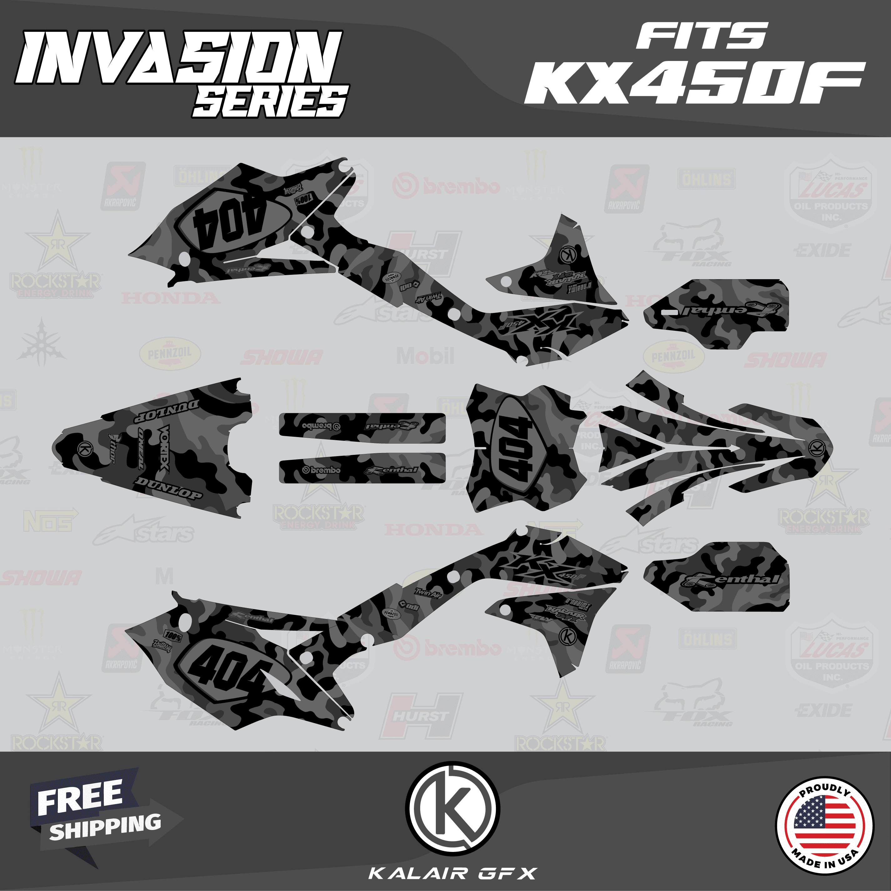 Kalair GFX Graphics Kit for Kawasaki KX450F (2016-2018) Invasion Series ...
