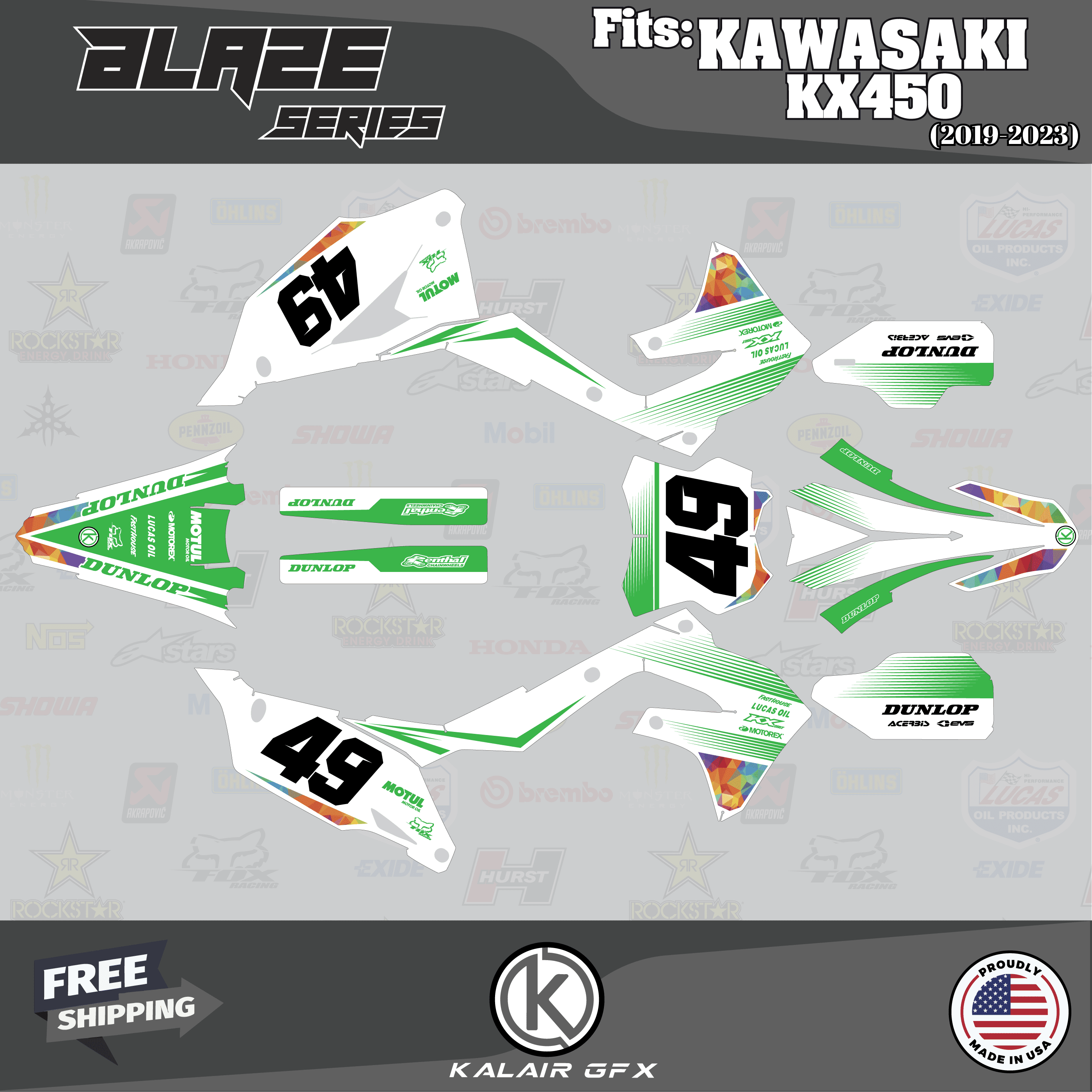 Kalair GFX Graphics Kit for Kawasaki KX450F (2019-2023) Blaze Series ...
