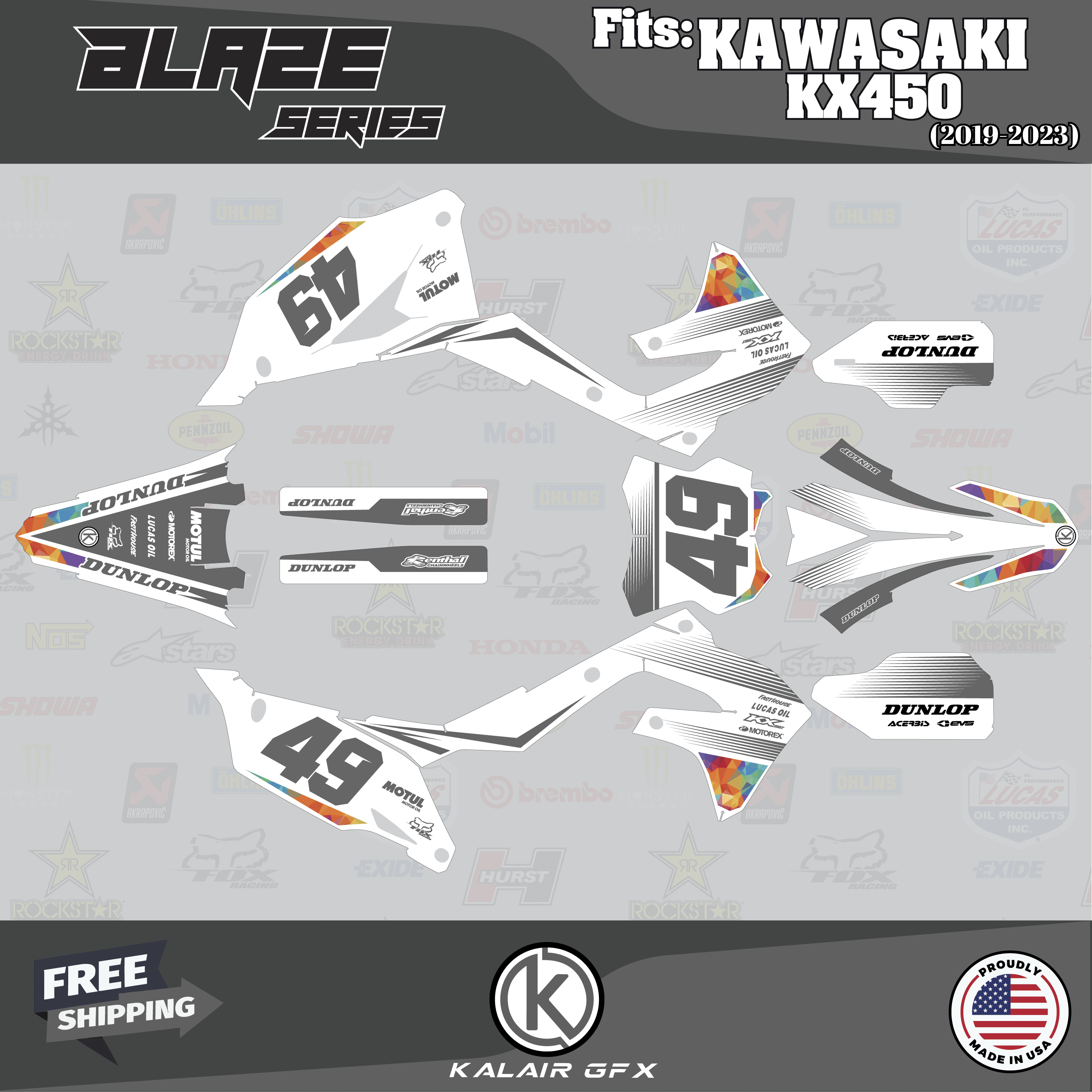 Kalair GFX Graphics Kit for Kawasaki KX450F (2019-2023) Blaze Series ...