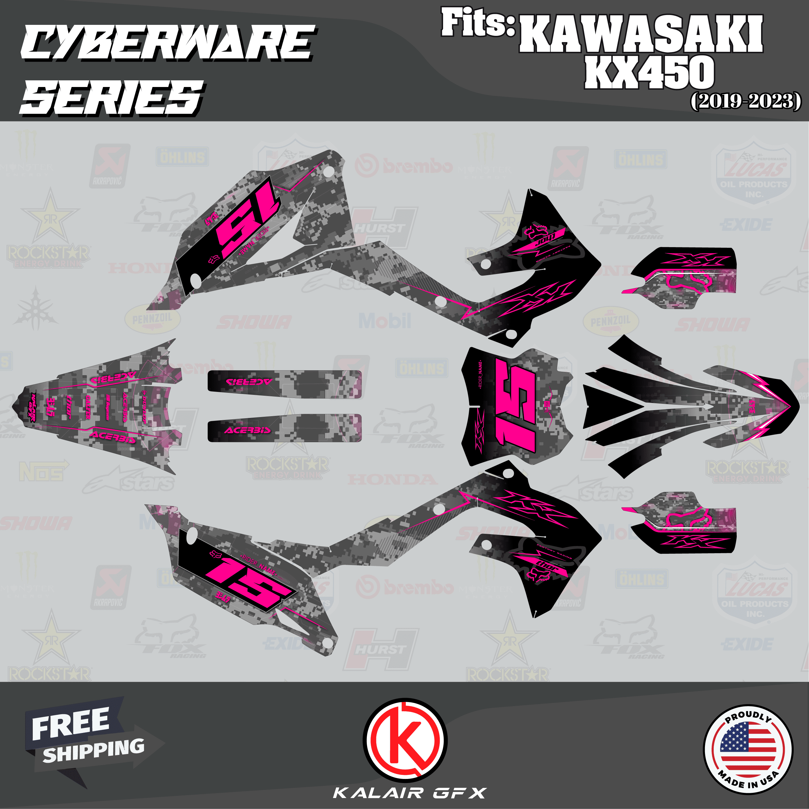 Kalair GFX Graphics Kit for Kawasaki KX450F (2019-2023) Cyberware ...