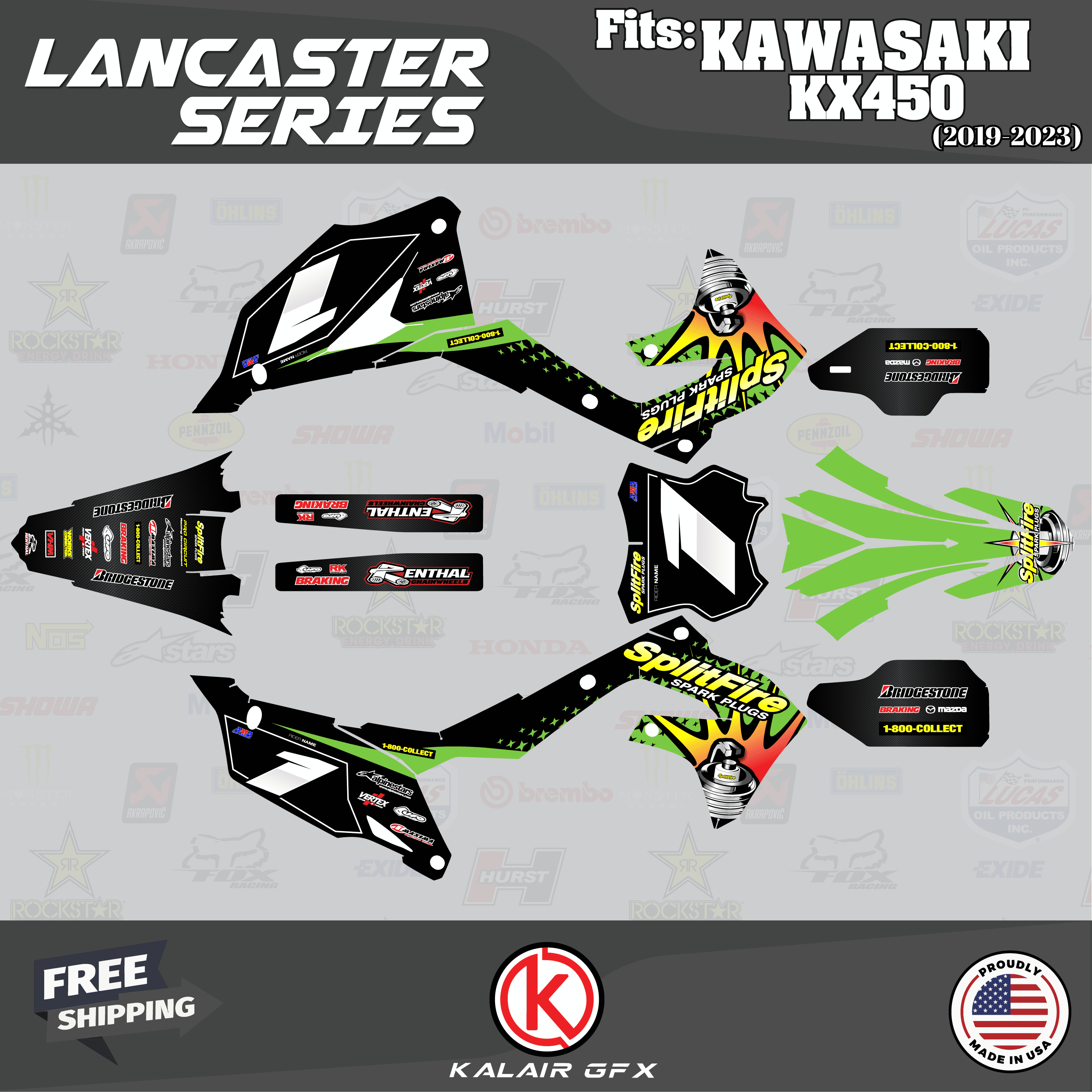 Kalair GFX Graphics Kit for Kawasaki KX450F (2019-2023) Lancaster ...