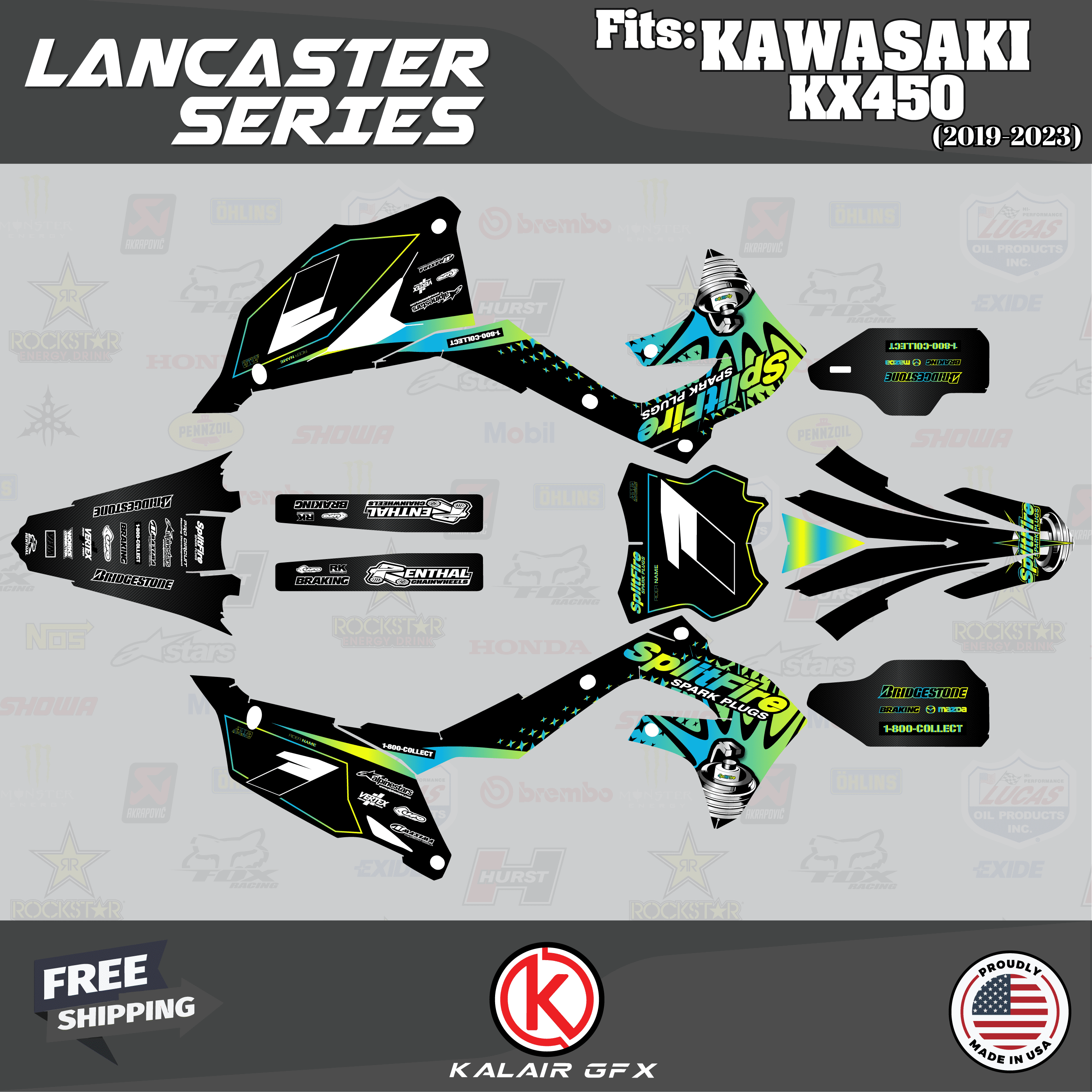 Kalair GFX Graphics Kit for Kawasaki KX450F (2019-2023) Lancaster ...