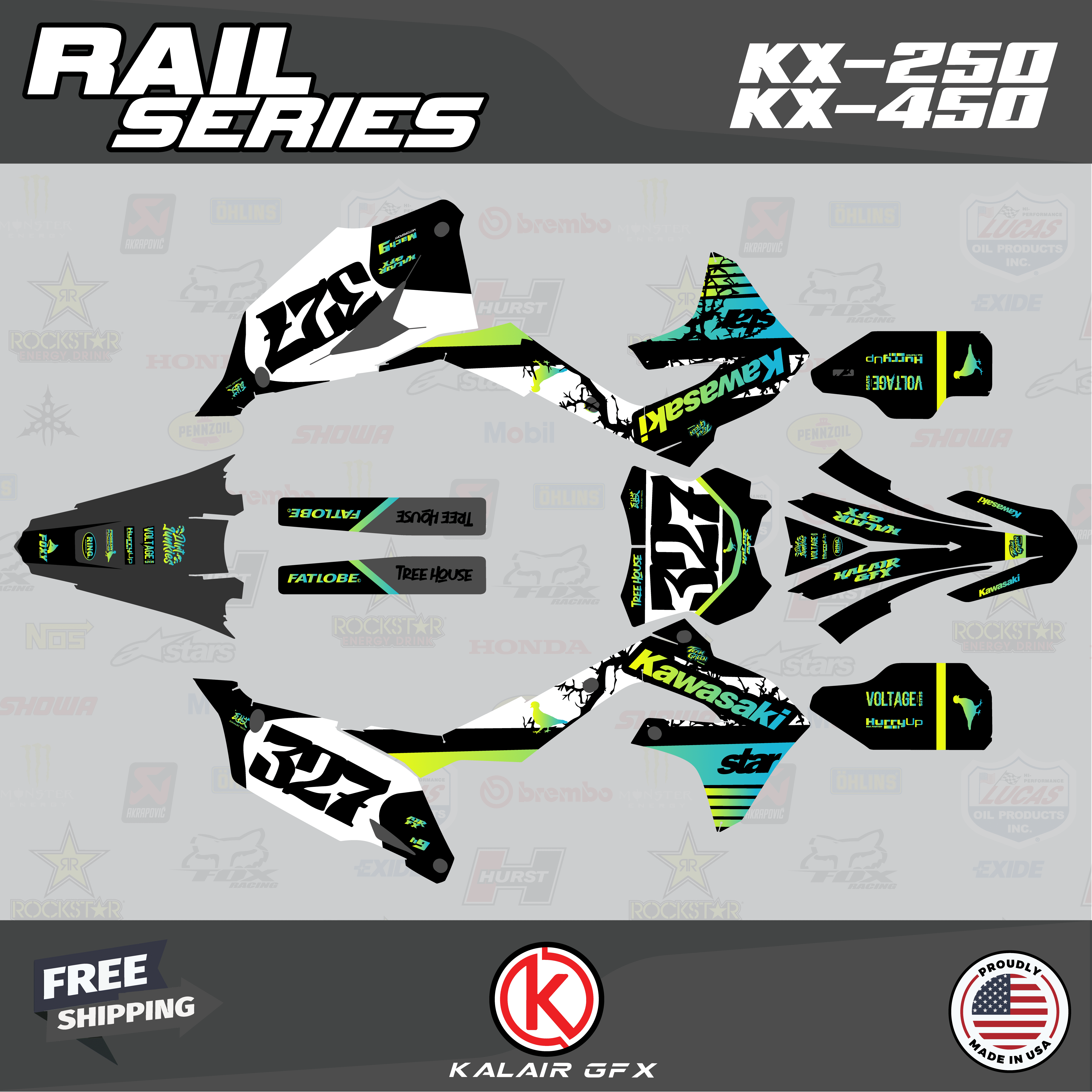 Kalair GFX Graphics Kit for Kawasaki KX450F (2019-2023) Rail Series ...