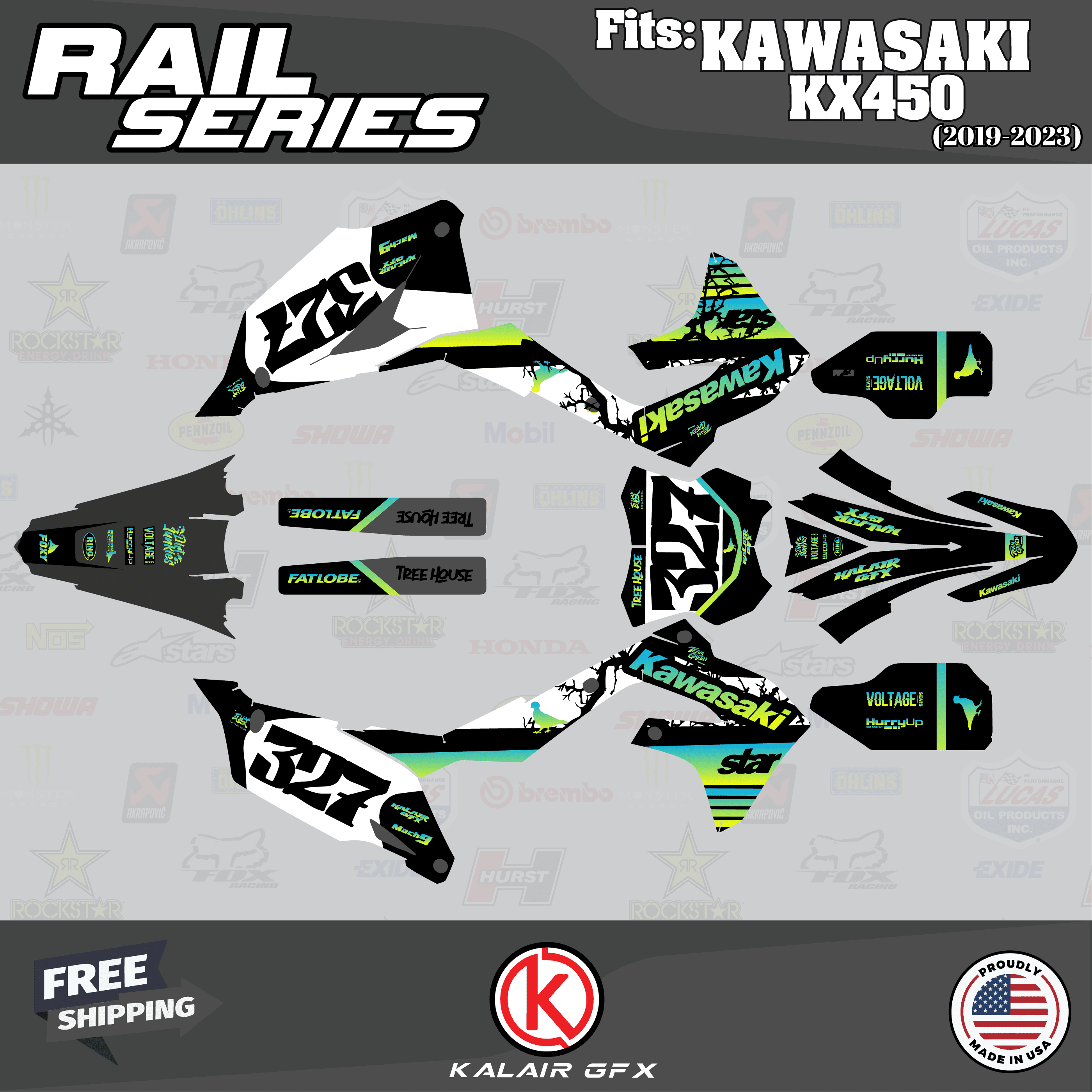 Kalair GFX Graphics Kit for Kawasaki KX450F (2019-2023) Rail Series ...
