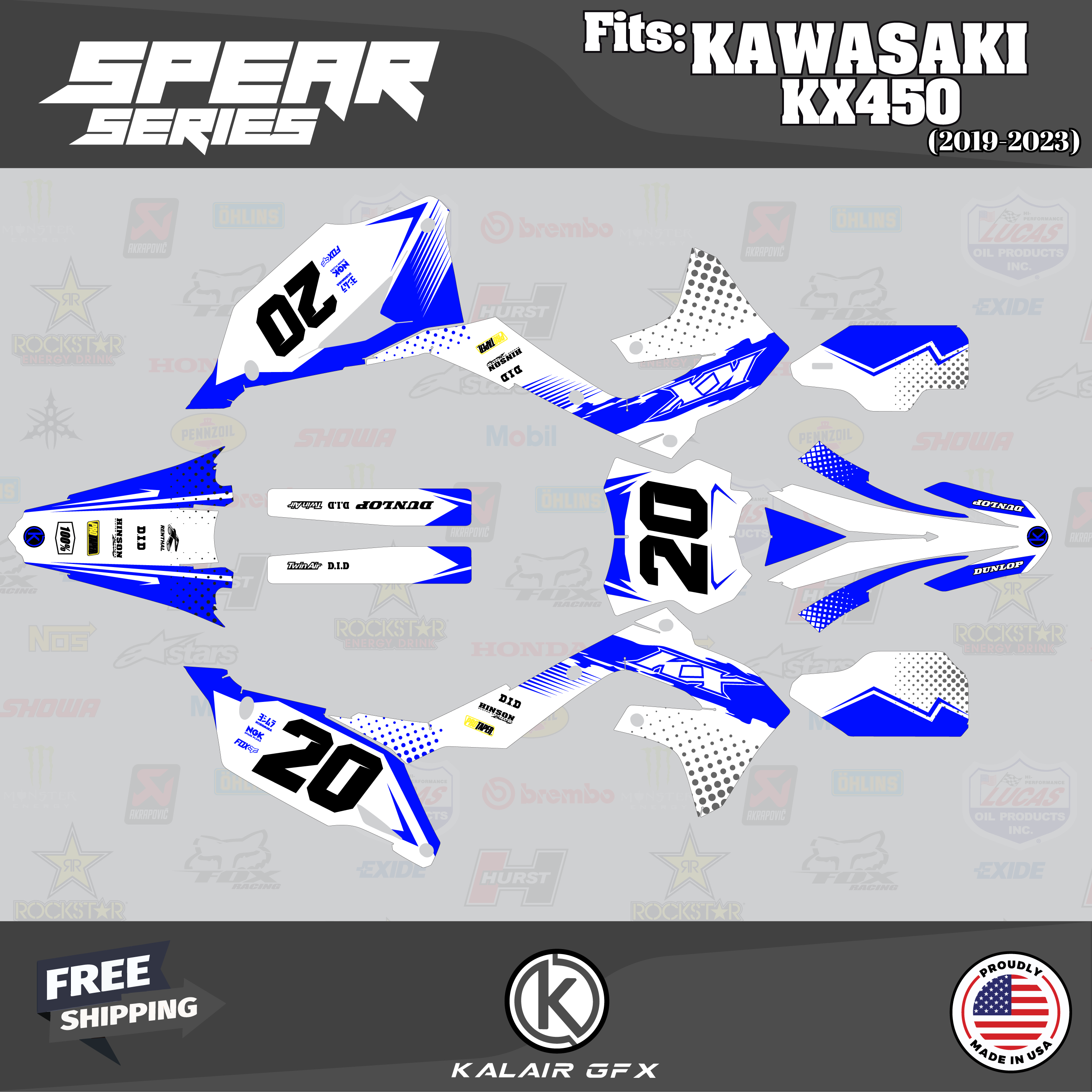 Kalair GFX Graphics Kit for Kawasaki KX450F (2019-2023) Spear Series ...