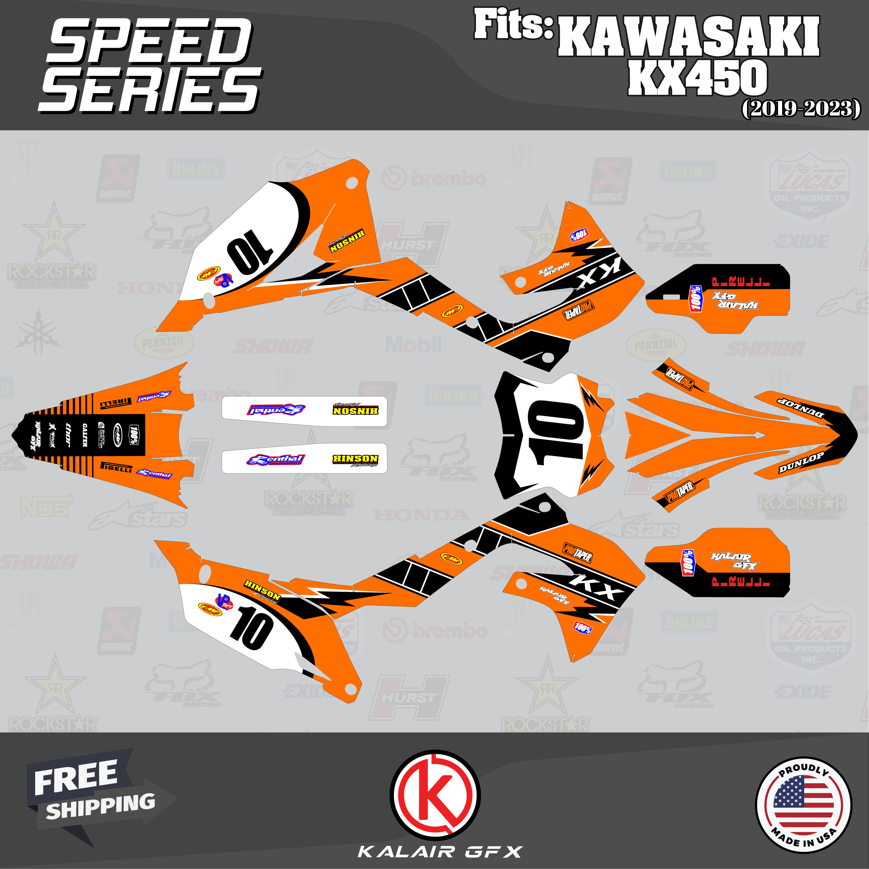 Kalair GFX Graphics Kit for Kawasaki KX450F (2019-2023) Speed Series ...