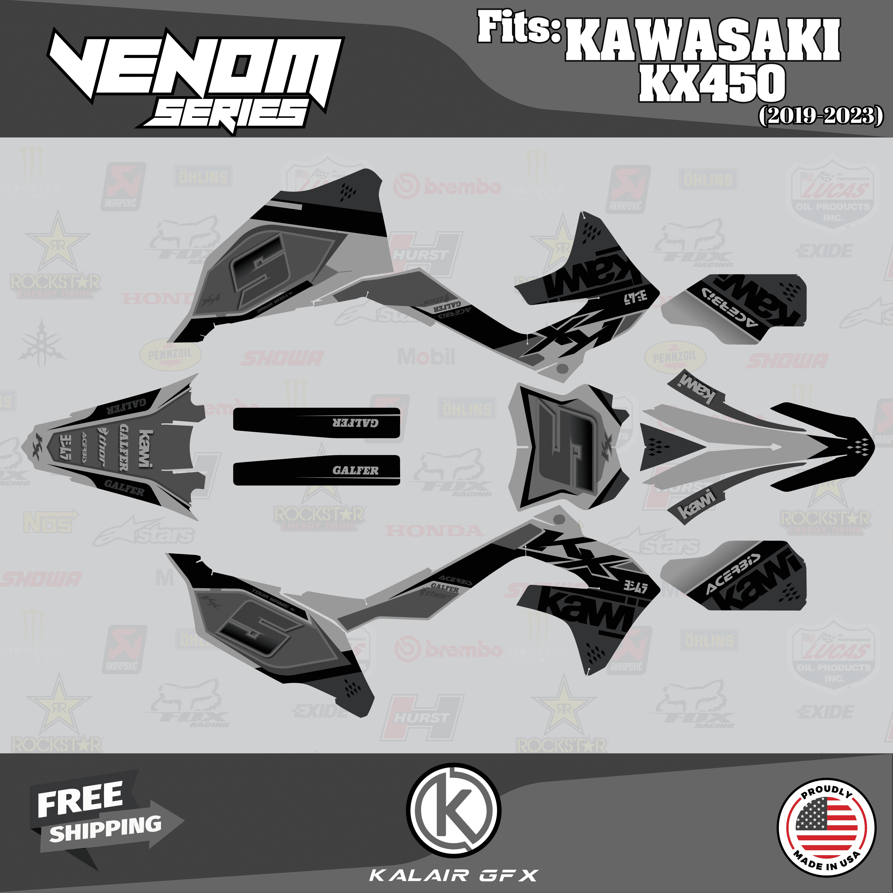 Kalair GFX Graphics Kit for Kawasaki KX450F (2019-2023) Venom Series ...