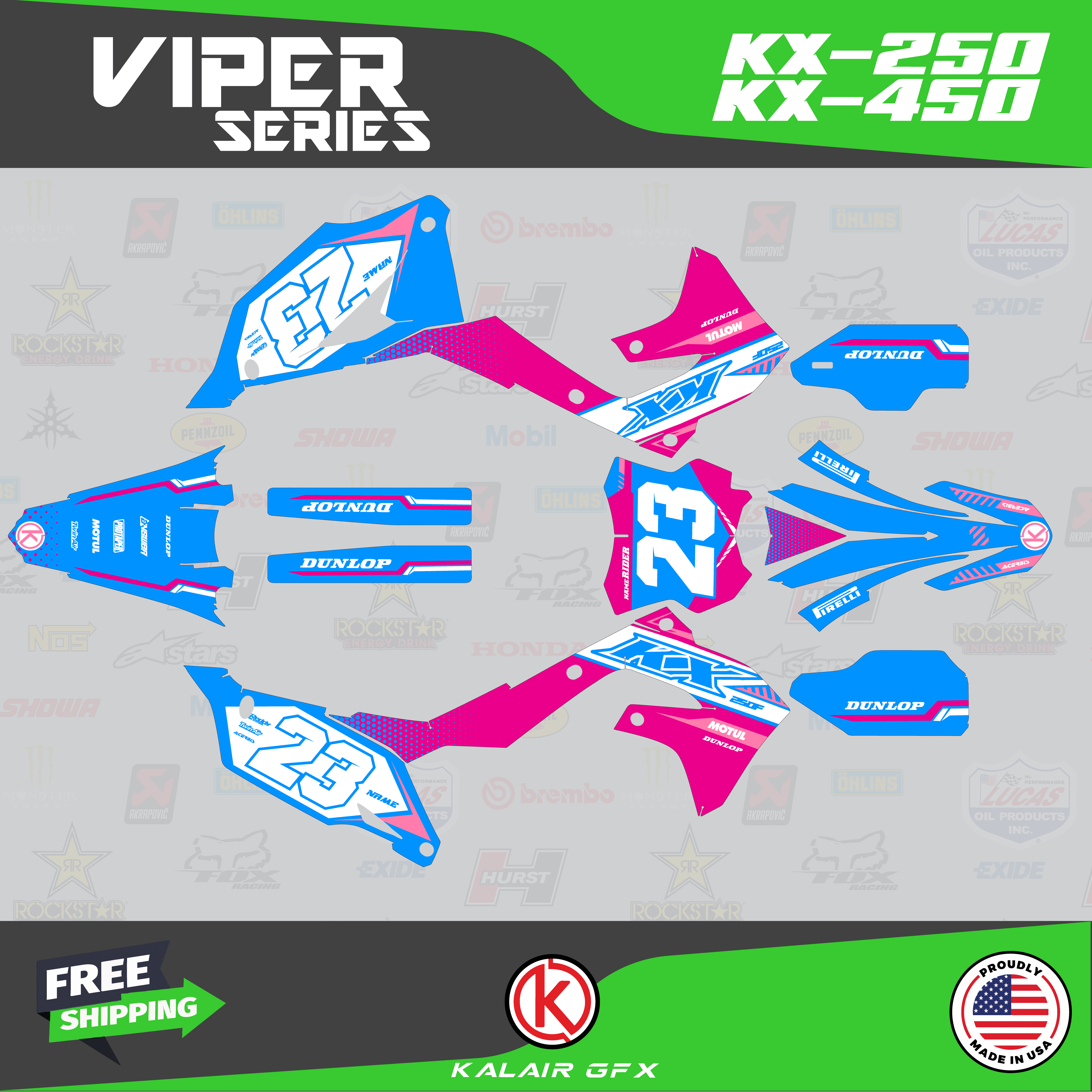 Kalair GFX Graphics Kit for Kawasaki KX450F (2019-2023) Viper Series ...