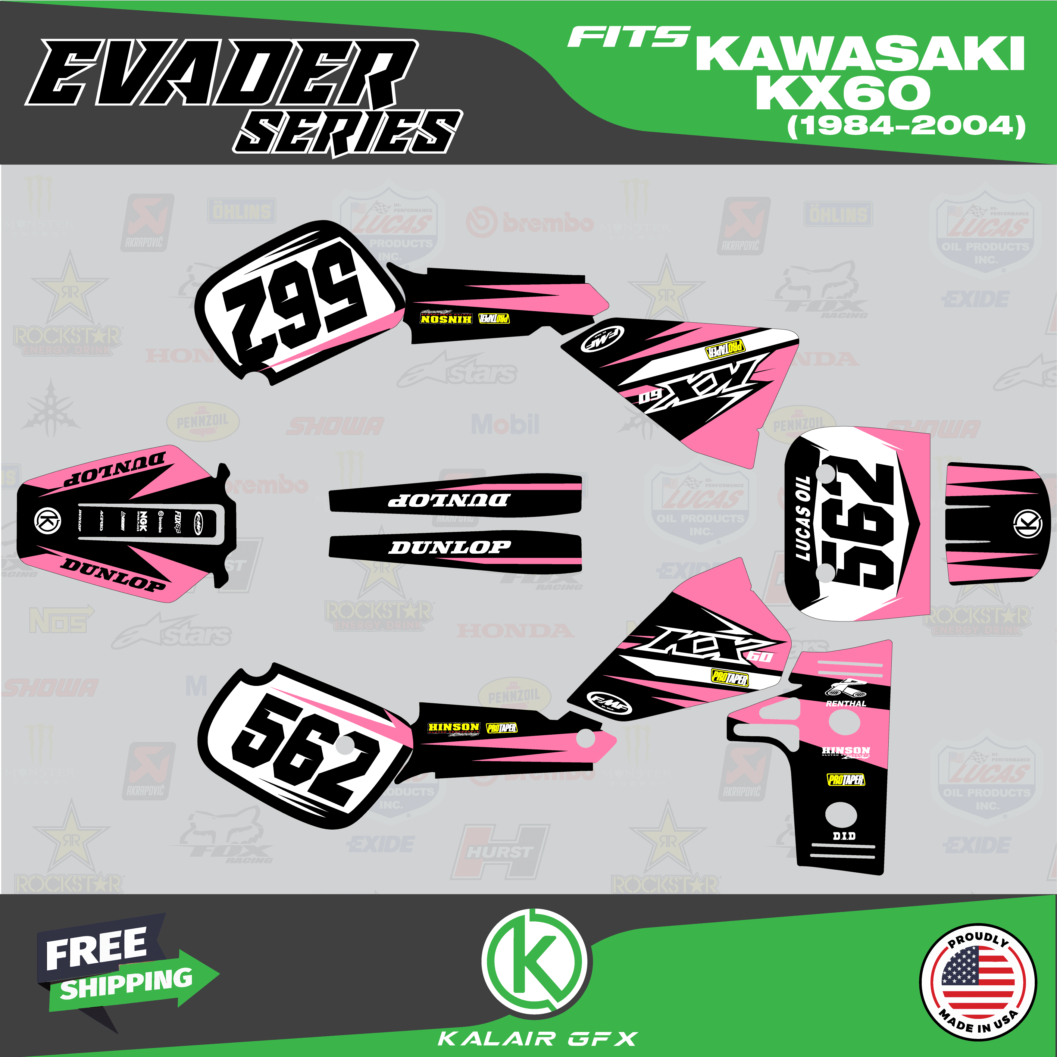 Kalair GFX Graphics Kit for Kawasaki KX60 (1984-2004) Evader Series ...