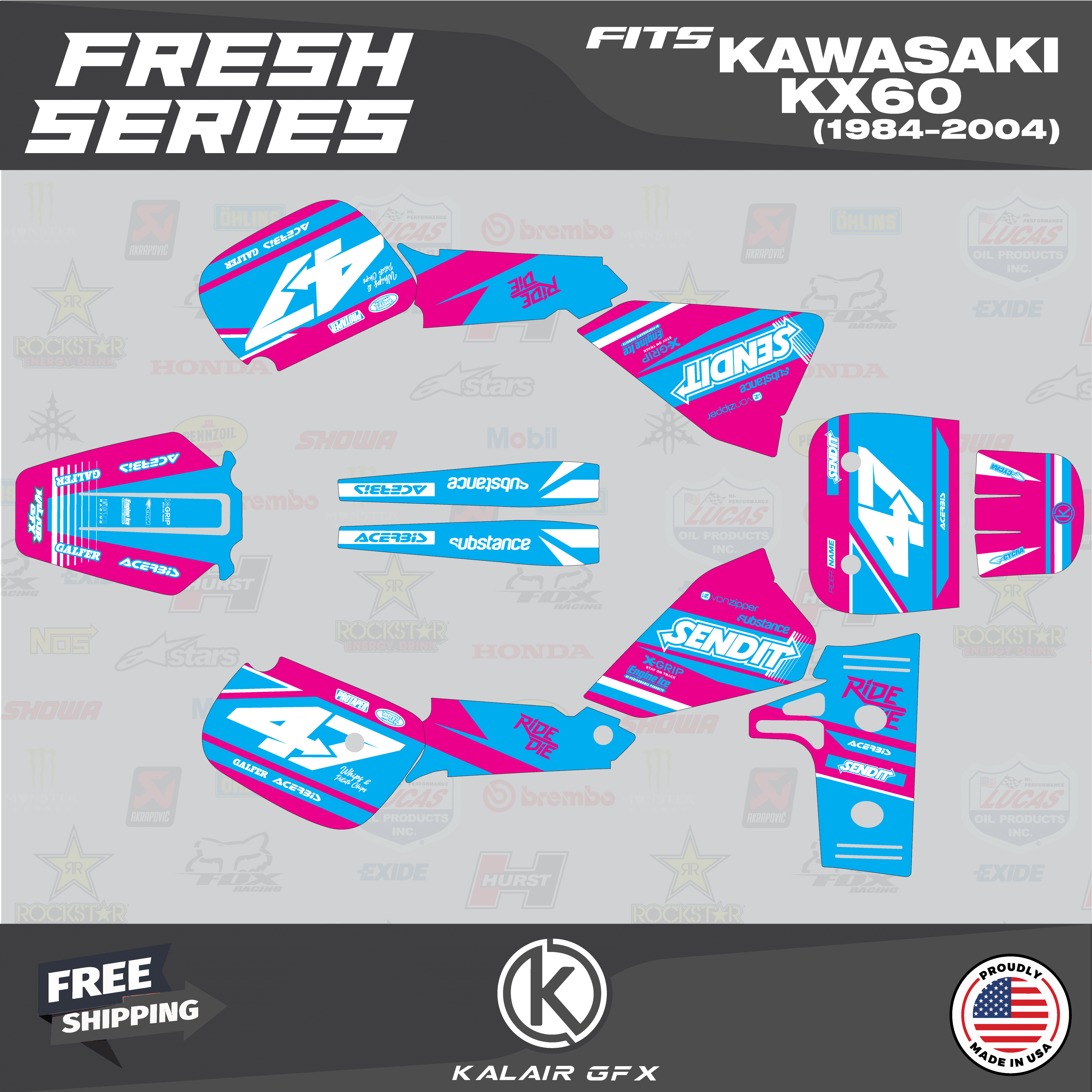 Kalair GFX Graphics Kit for Kawasaki KX60 (1984-2004) Fresh Series ...