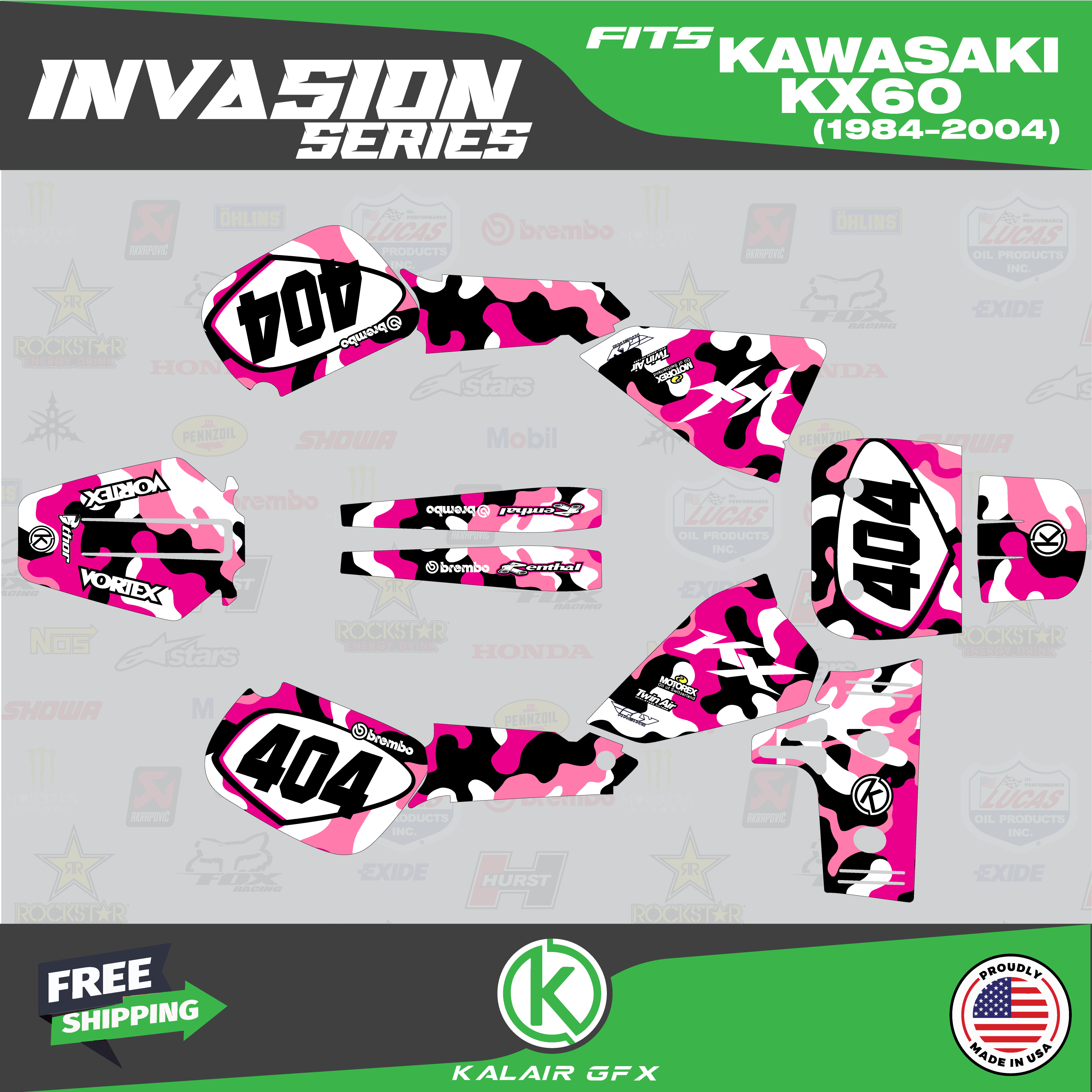 Kalair GFX Graphics Kit for Kawasaki KX60 (1984-2004) Invasion Series ...