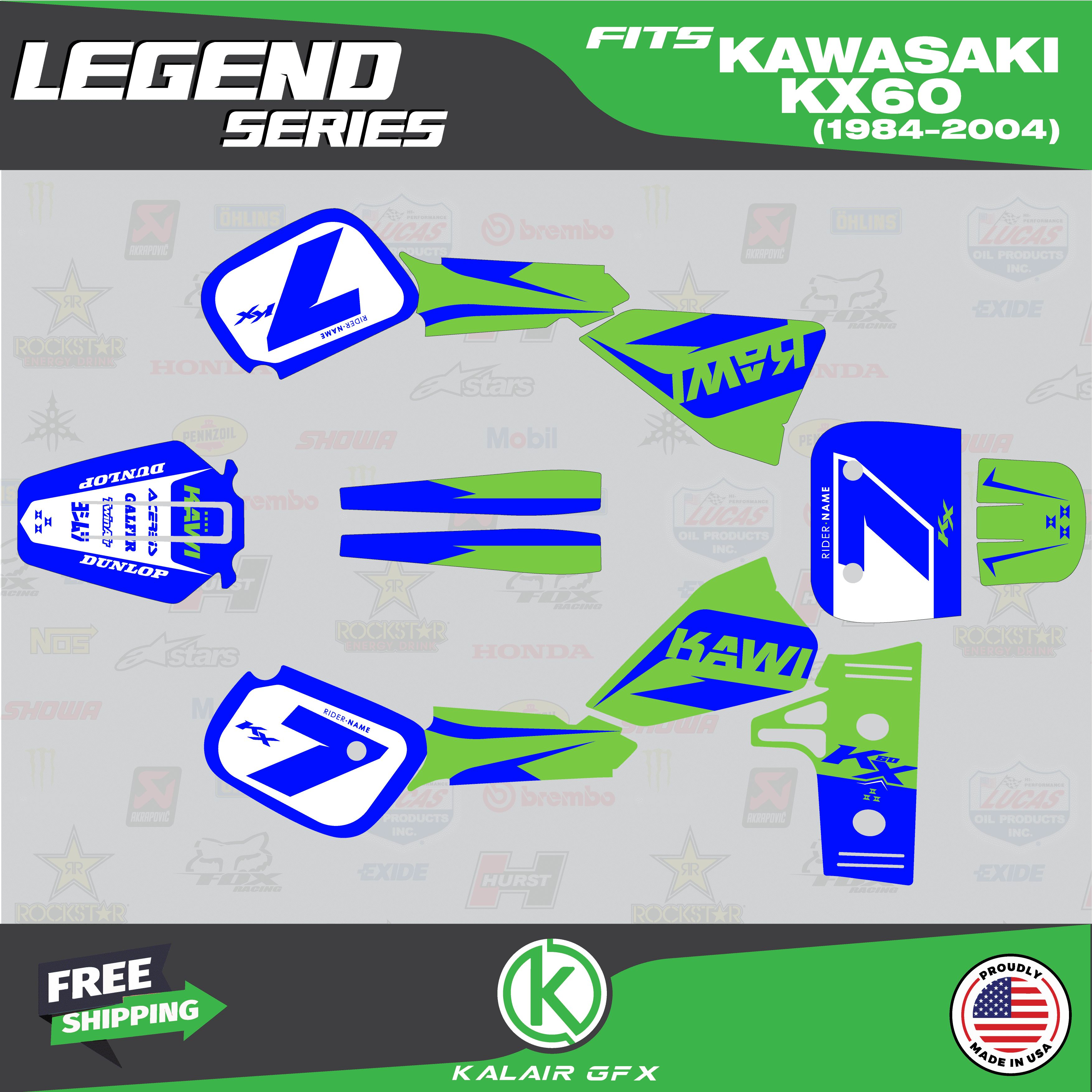 Kalair GFX Graphics Kit for Kawasaki KX60 (1984-2004) Legend Series ...