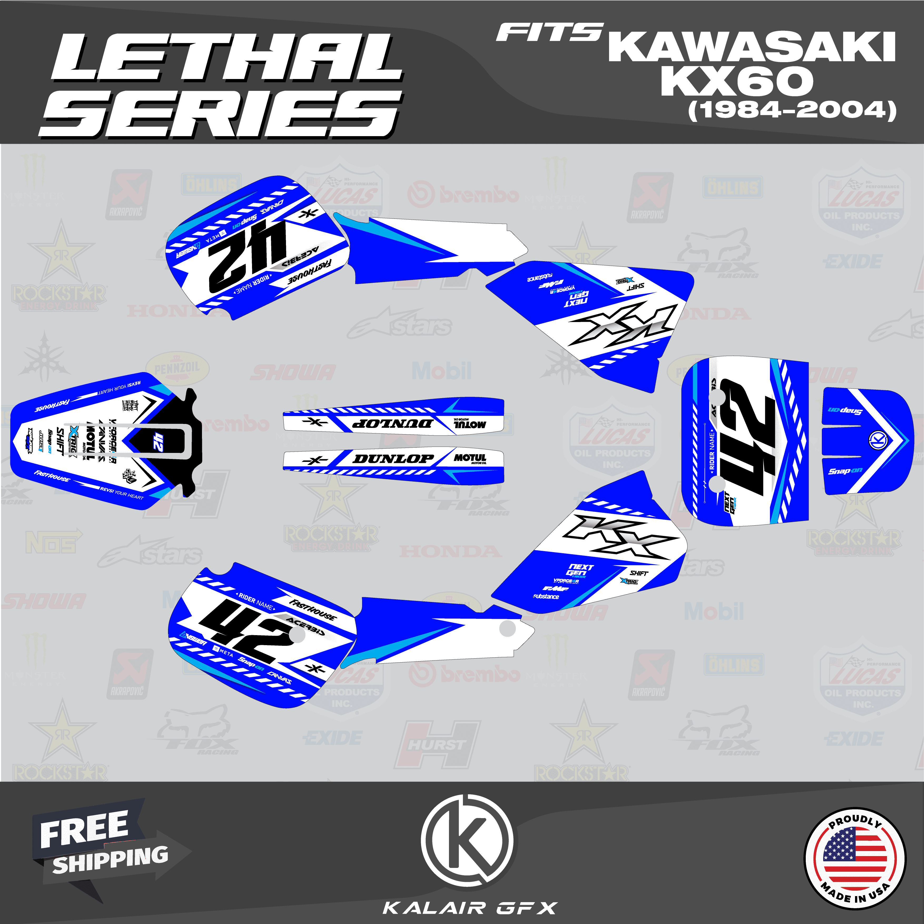Kalair GFX Graphics Kit for Kawasaki KX60 (1984-2004) Lethal Series ...