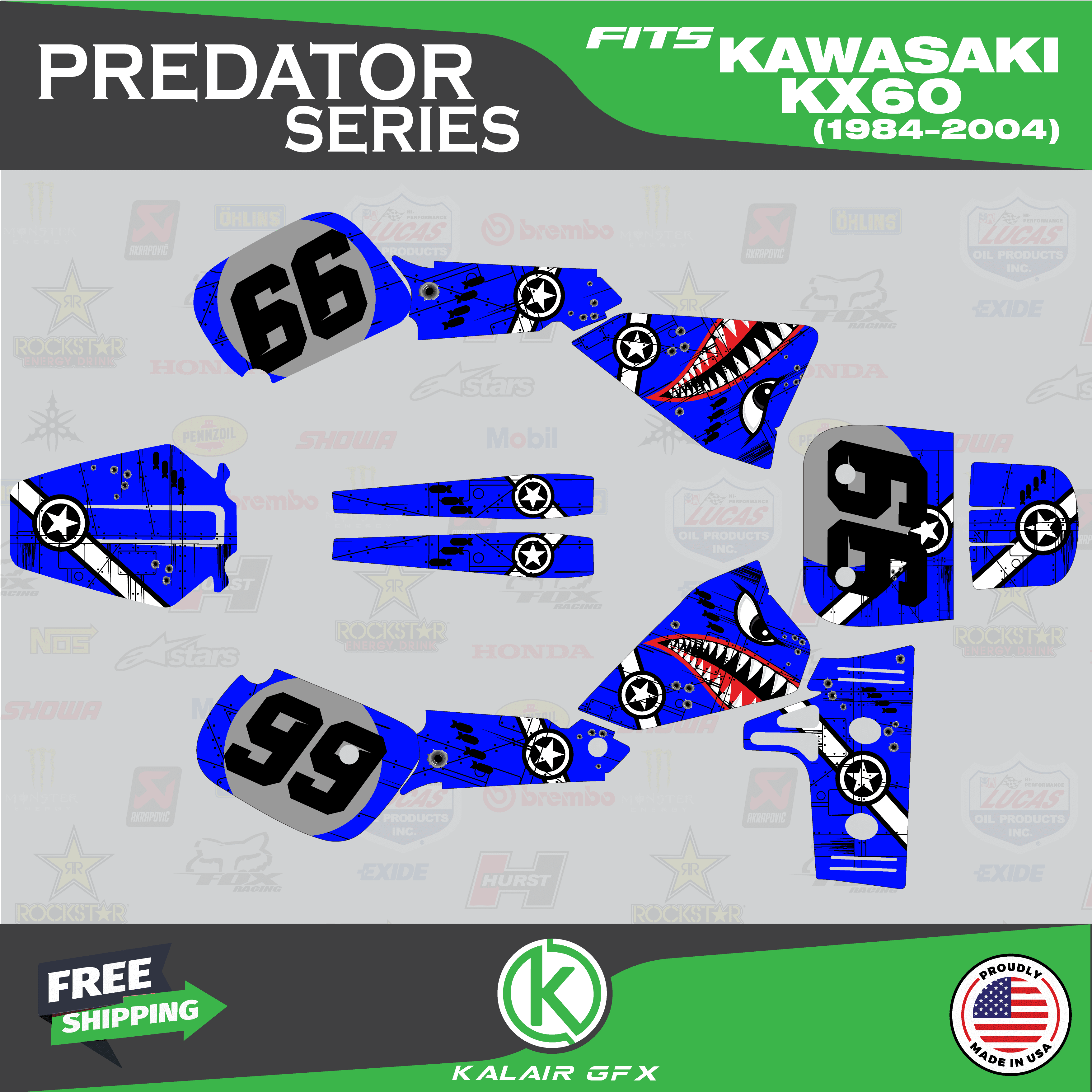 Kalair GFX Graphics Kit for Kawasaki KX60 (1984-2004) Predator Series ...