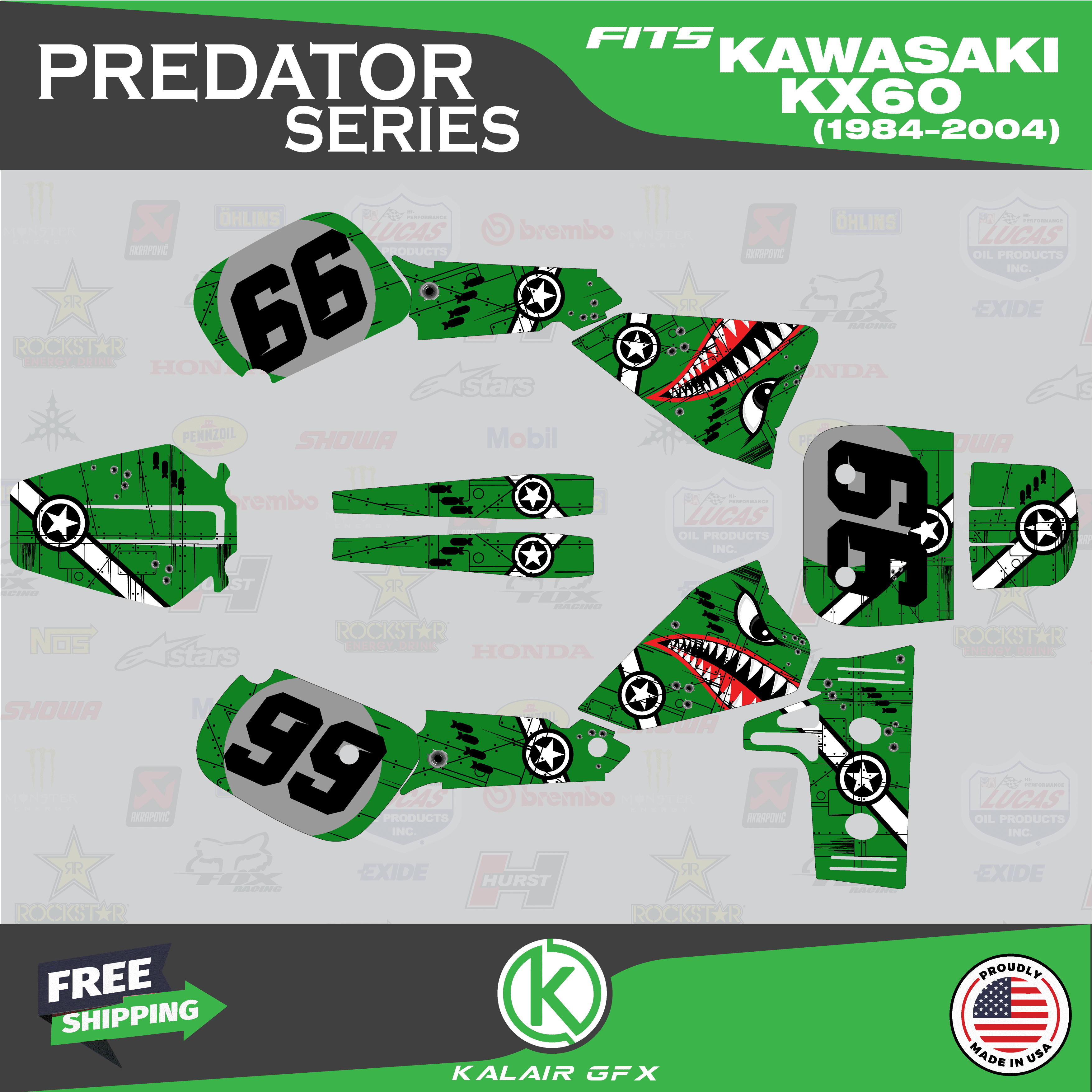 Kalair GFX Graphics Kit for Kawasaki KX60 (1984-2004) Predator Series ...