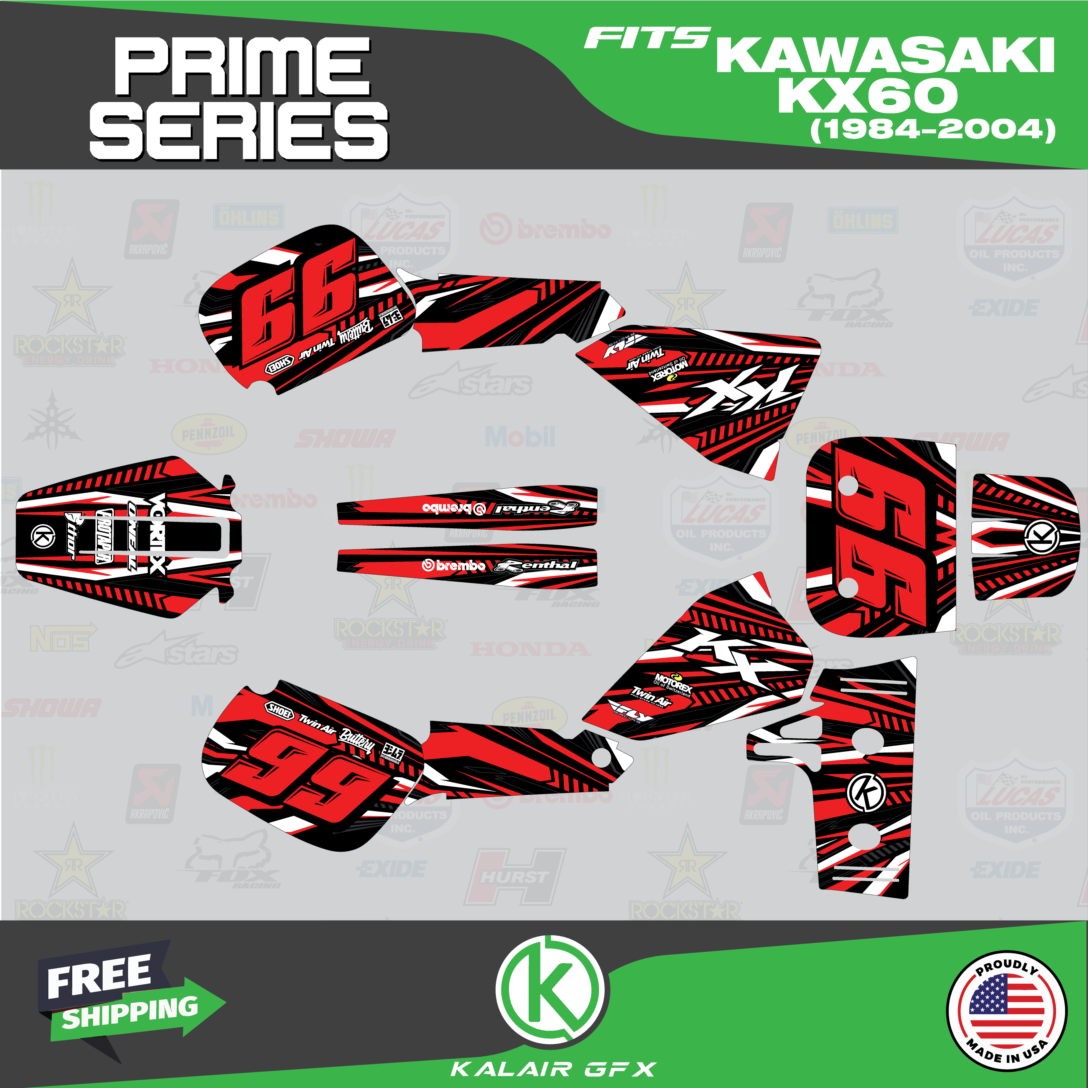 Kalair GFX Graphics Kit for Kawasaki KX60 (1984-2004) Prime Series ...