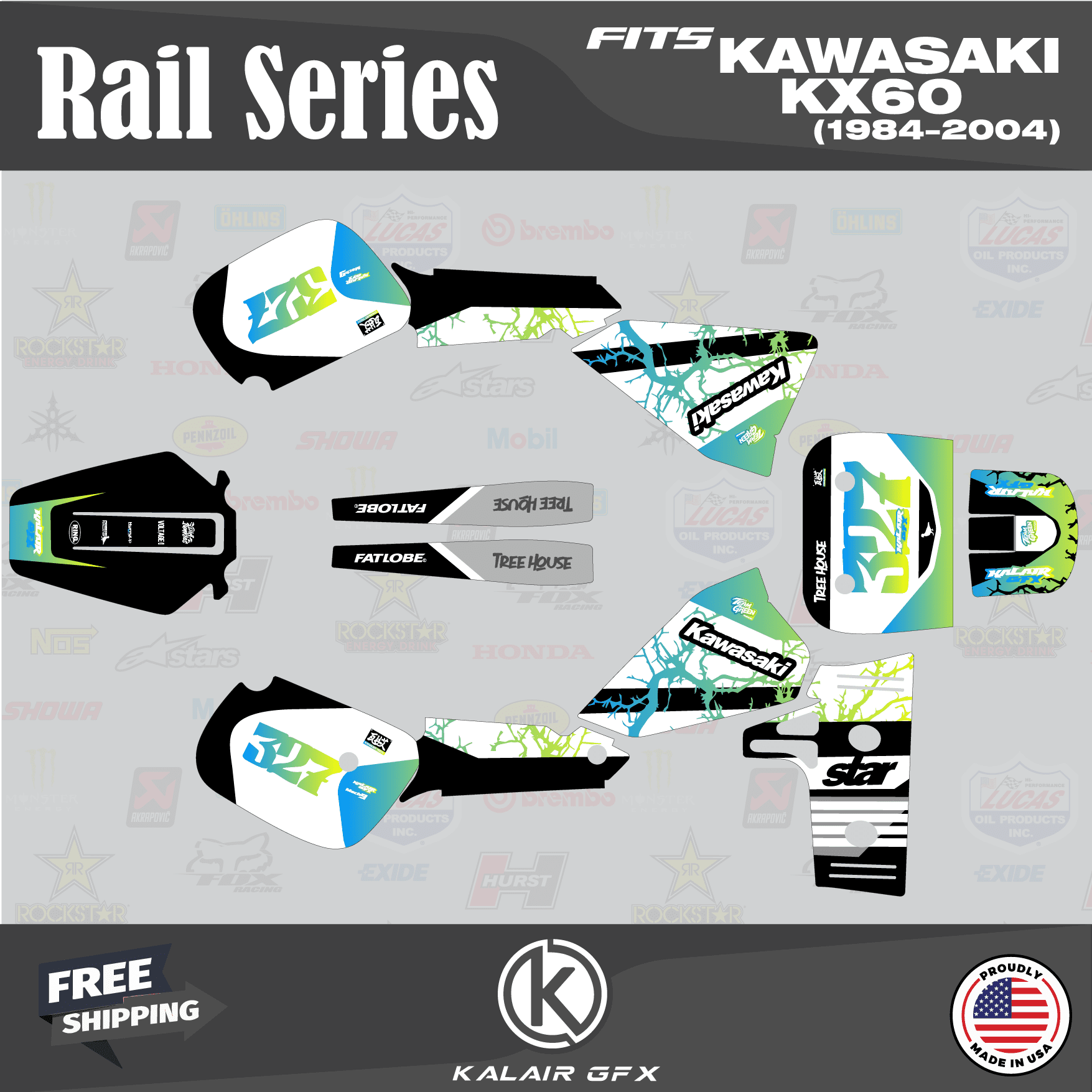 Kalair GFX Graphics Kit for Kawasaki KX60 (1984-2004) Rail Series ...