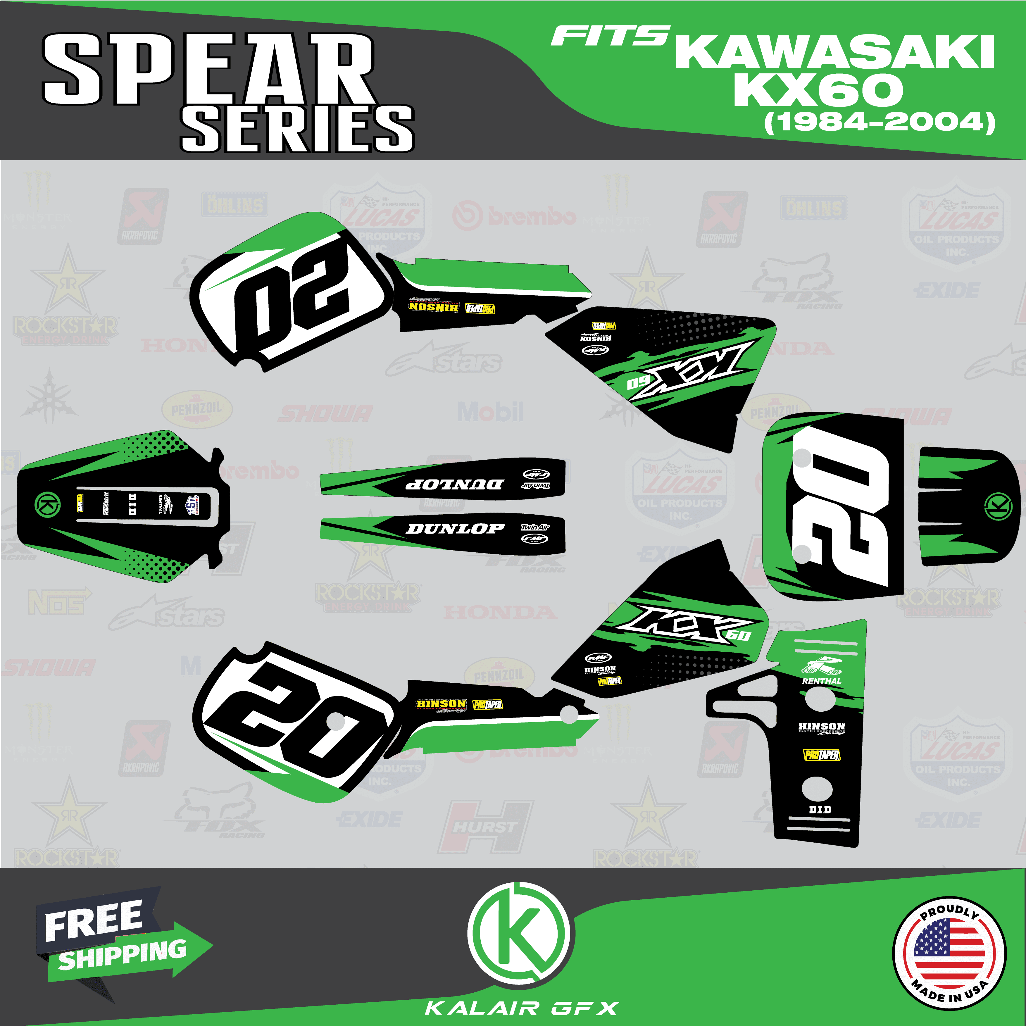 Kalair GFX Graphics Kit for Kawasaki KX60 (1984-2004) Spear Series ...
