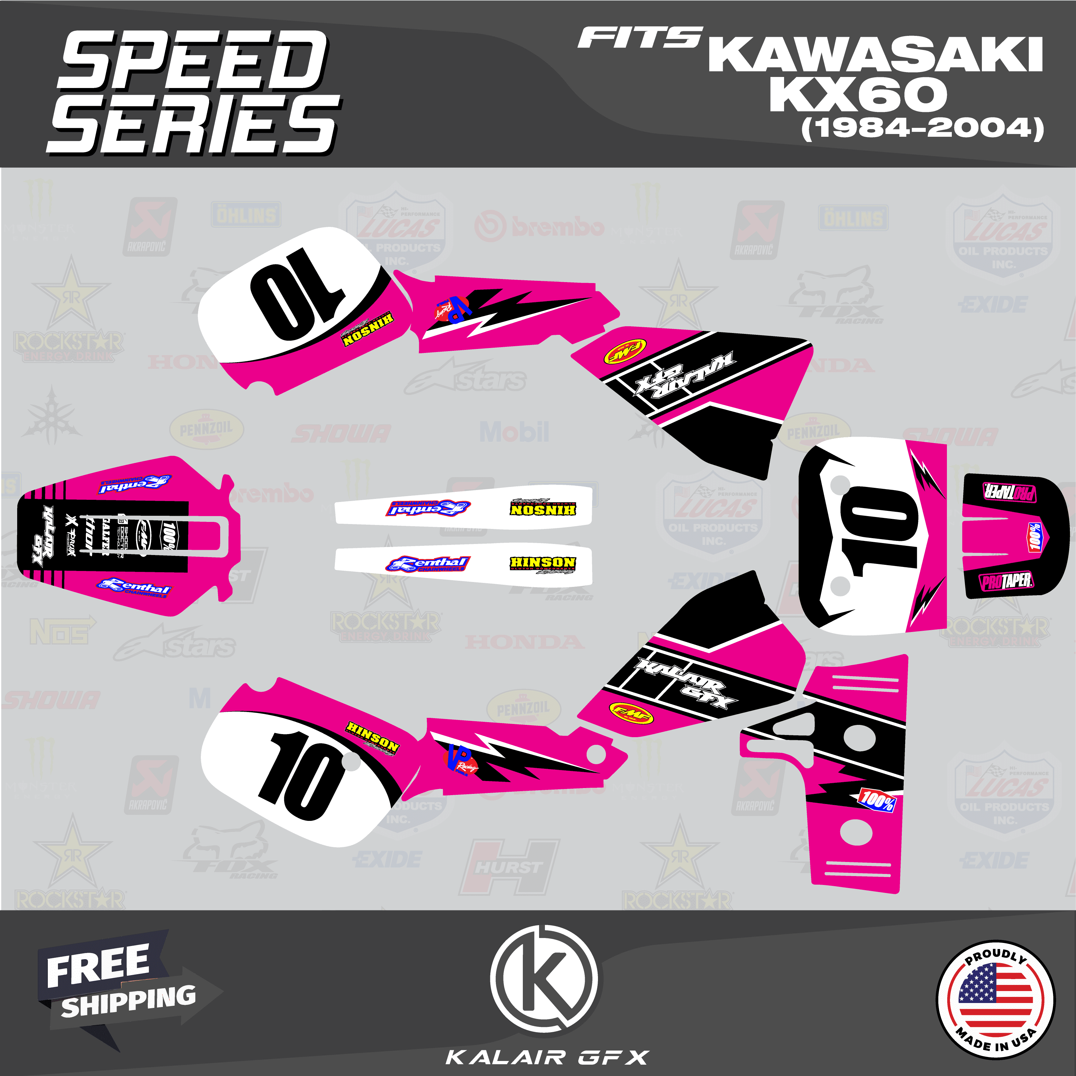 Kalair GFX Graphics Kit for Kawasaki KX60 (1984-2004) Speed Series ...