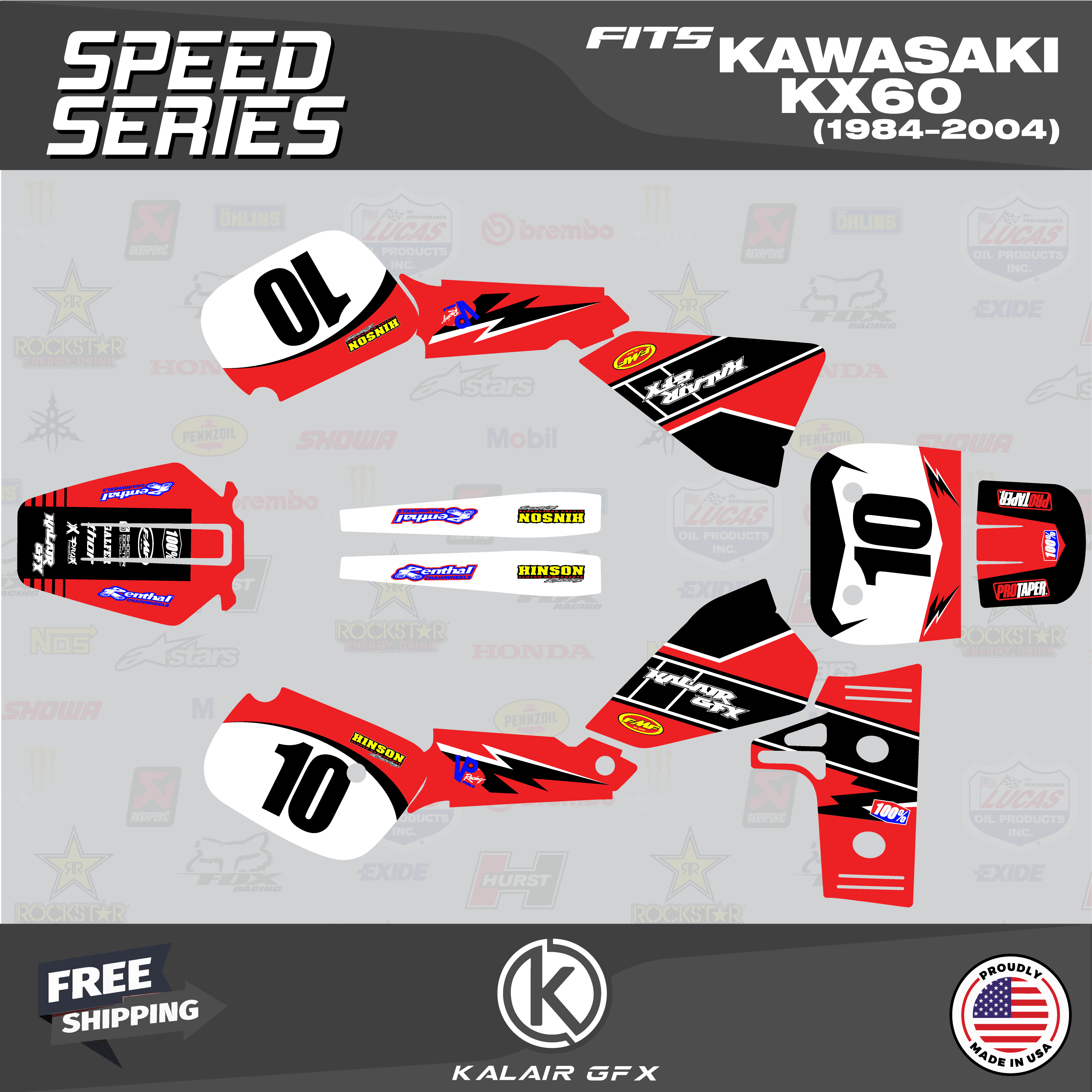 Kalair GFX Graphics Kit for Kawasaki KX60 (1984-2004) Speed Series ...