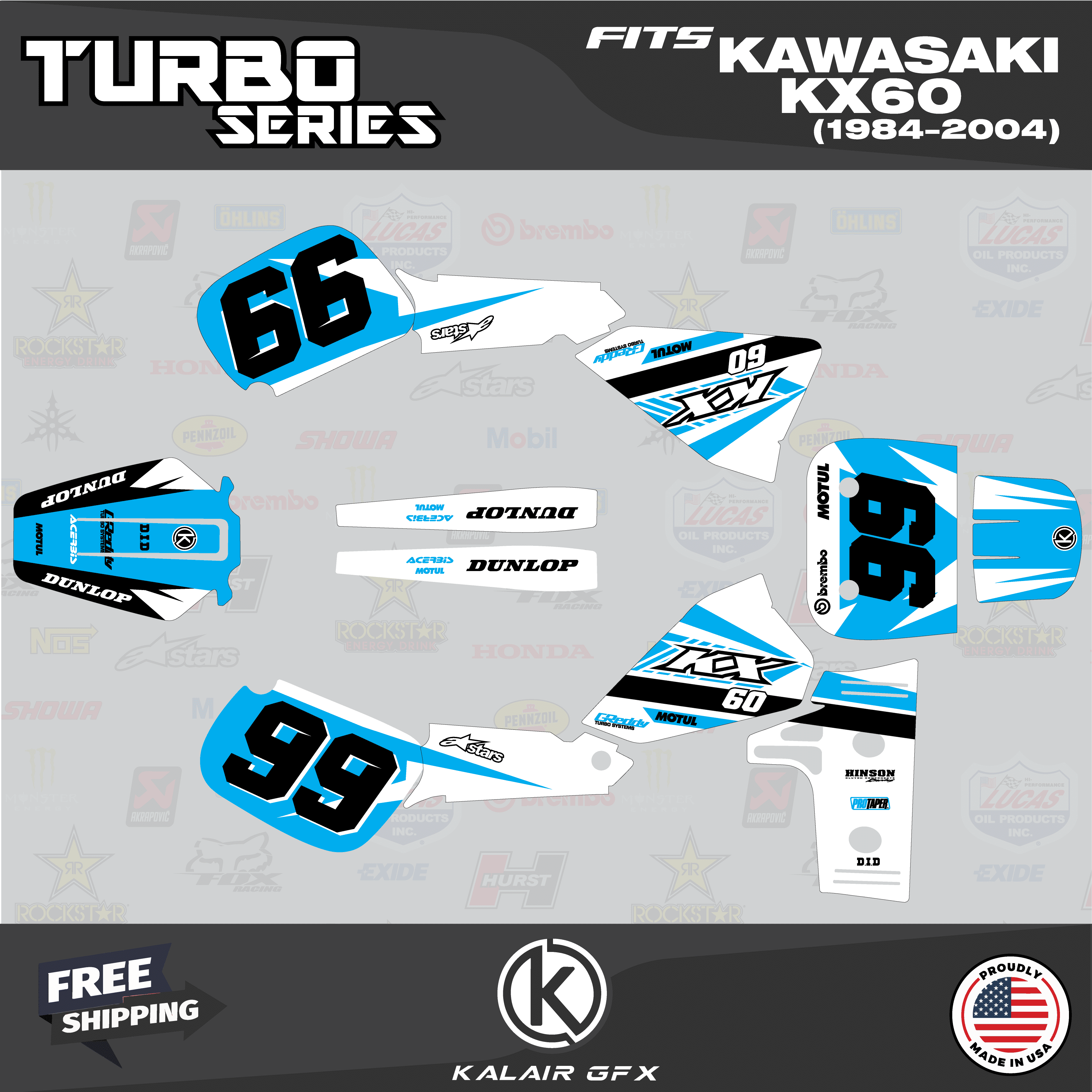 Kalair GFX Graphics Kit for Kawasaki KX60 (1984-2004) Turbo Series ...