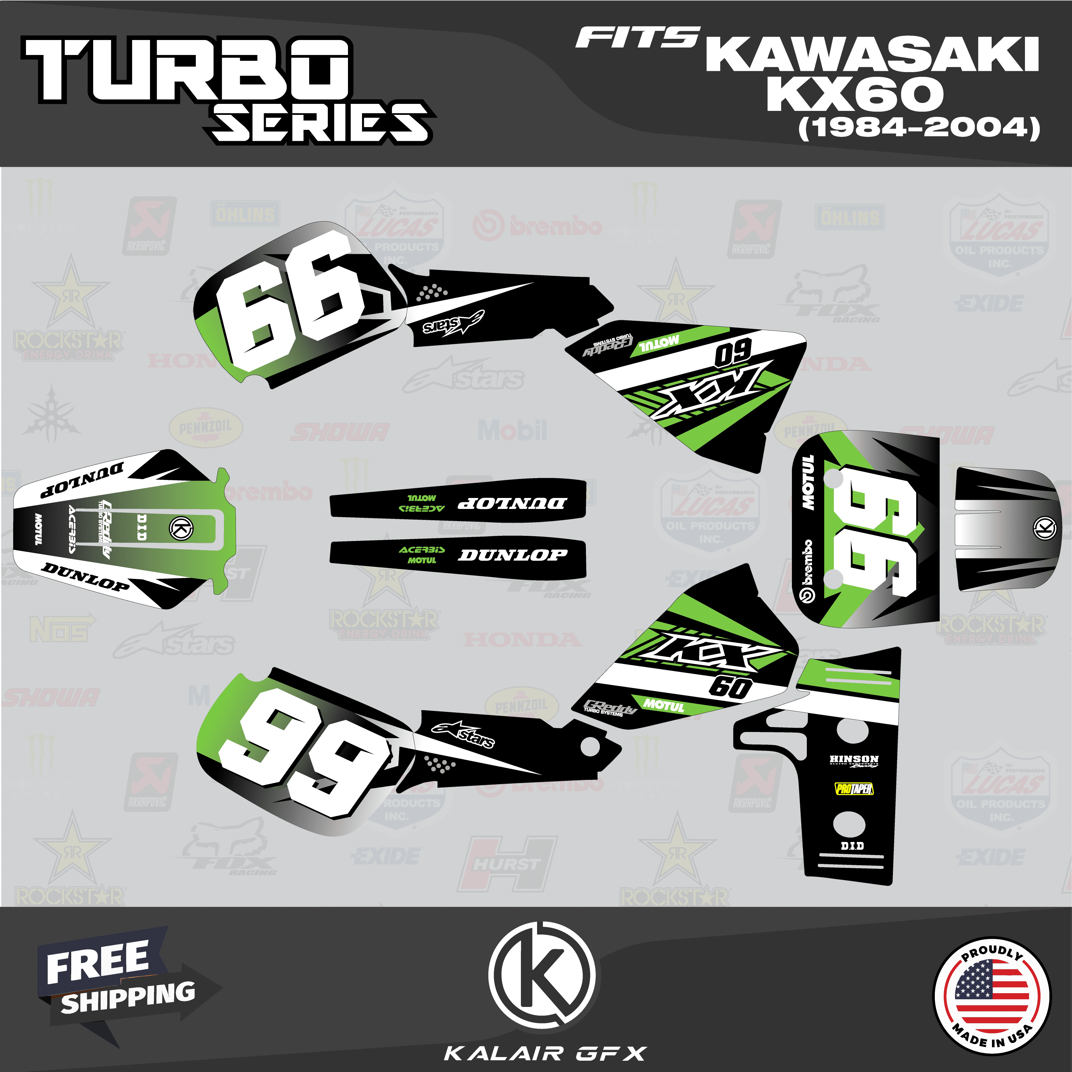 Kalair GFX Graphics Kit for Kawasaki KX60 (1984-2004) Turbo Series ...