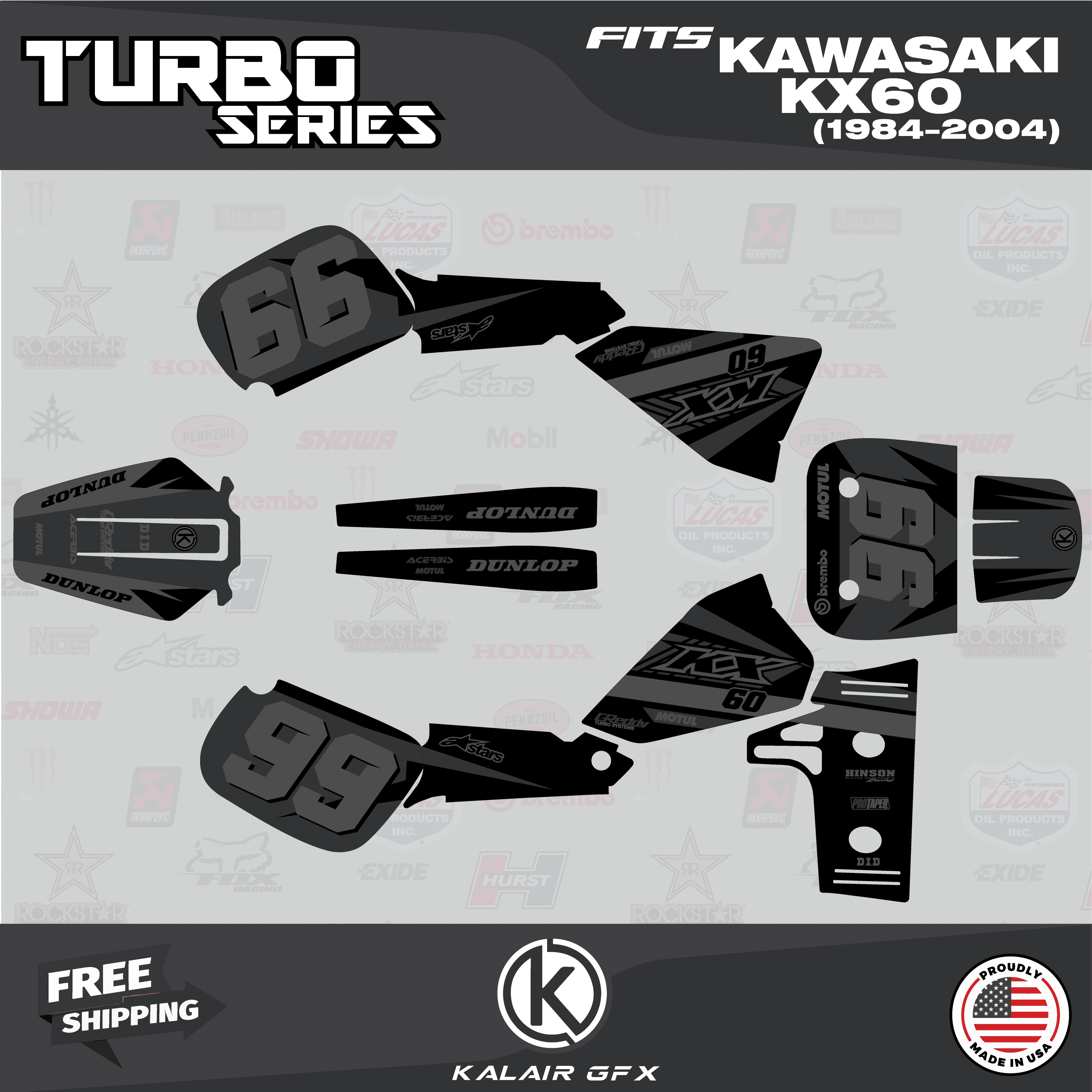 Kalair GFX Graphics Kit for Kawasaki KX60 (1984-2004) Turbo Series ...