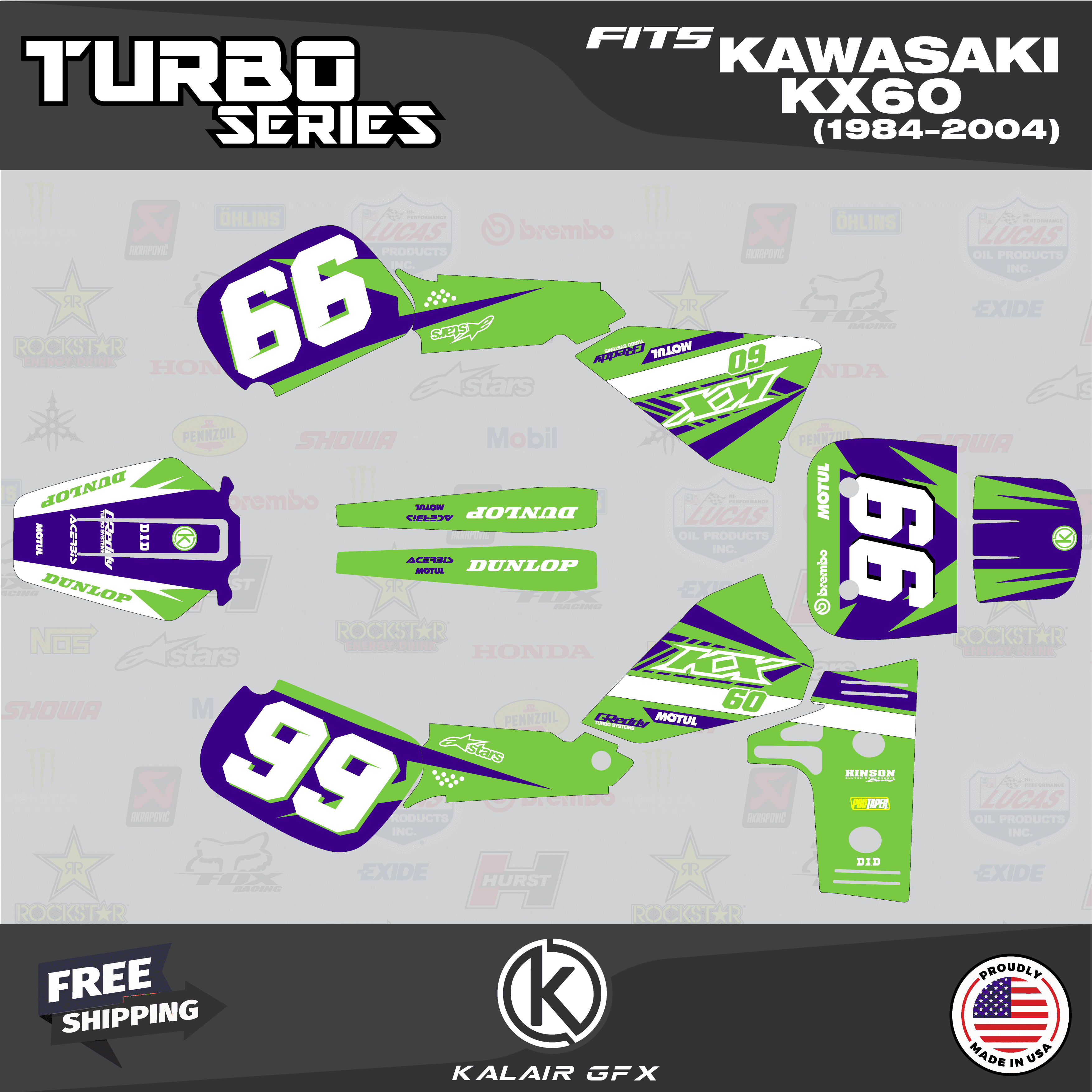 Kalair GFX Graphics Kit for Kawasaki KX60 (1984-2004) Turbo Series ...