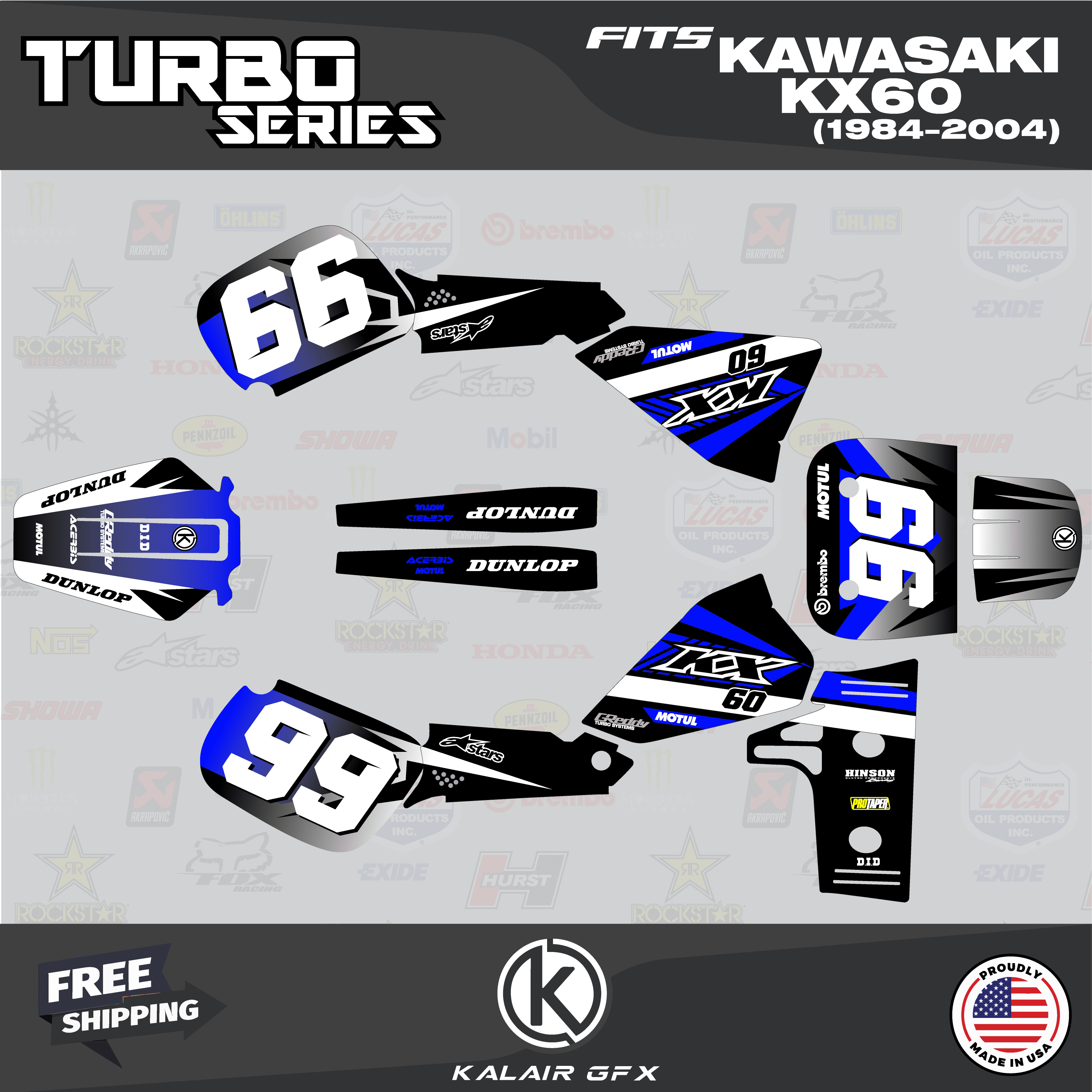 Kalair GFX Graphics Kit for Kawasaki KX60 (1984-2004) Turbo Series ...