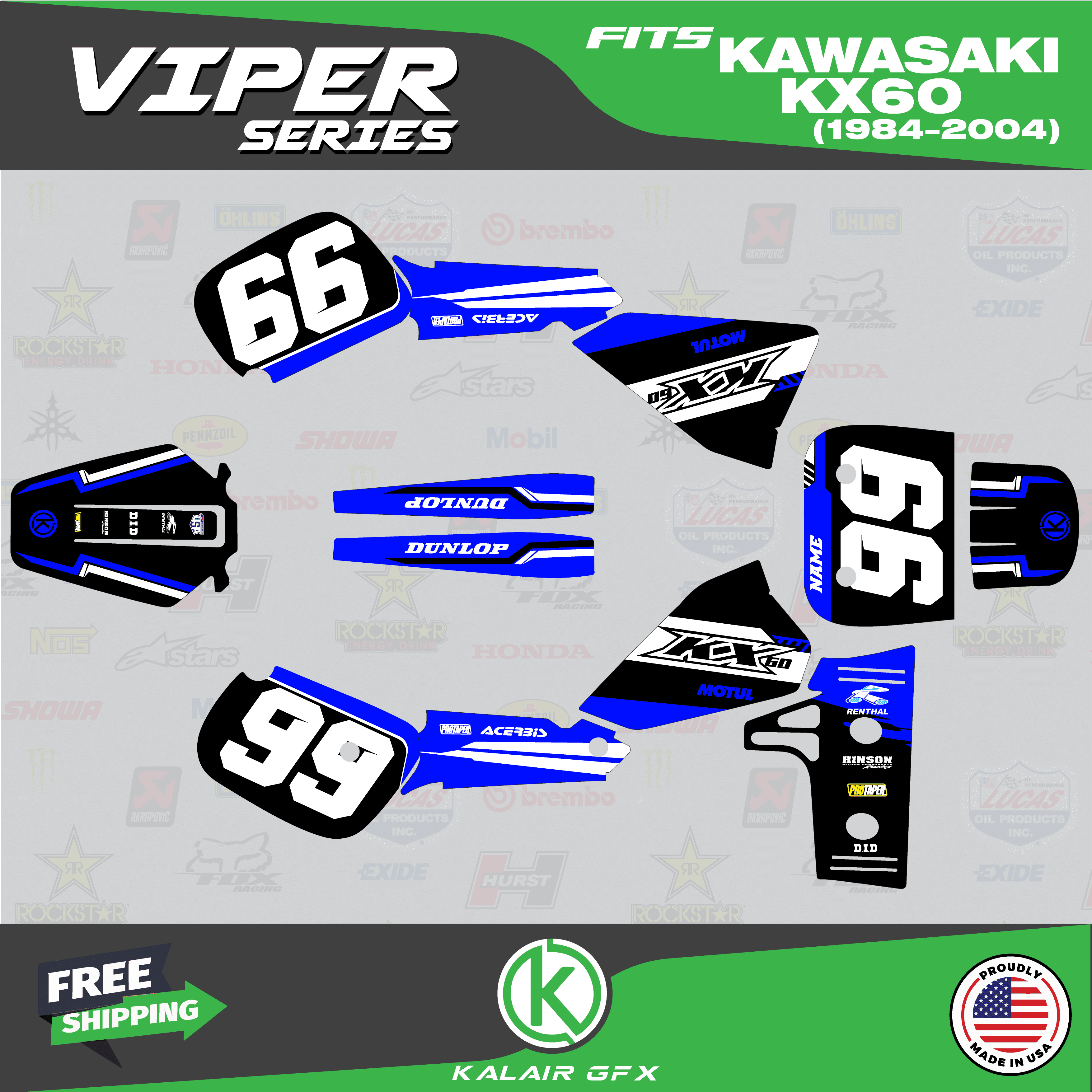 Kalair GFX Graphics Kit for Kawasaki KX60 (1984-2004) Viper Series - Walmart.com