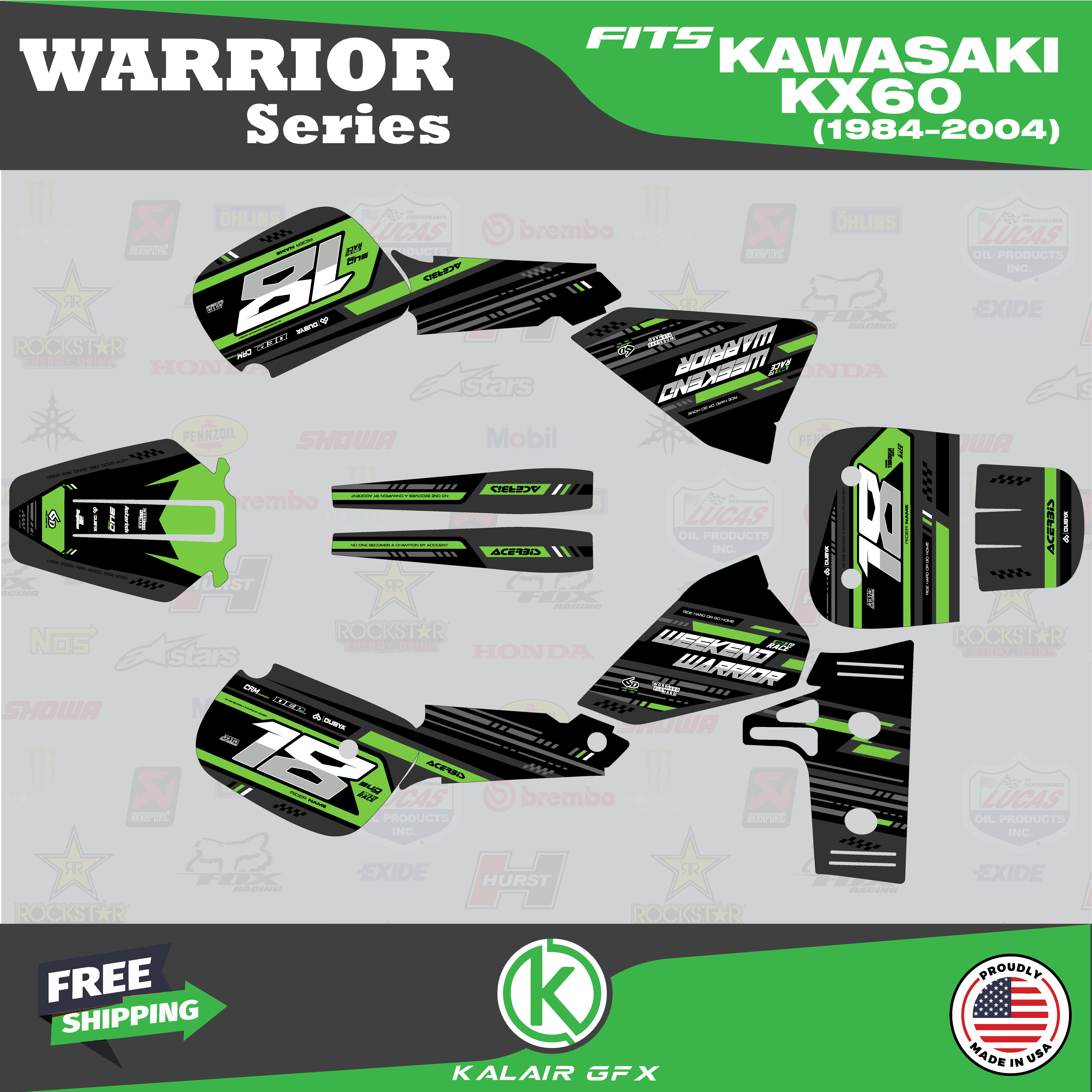 Kalair GFX Graphics Kit for Kawasaki KX60 (1984-2004) Warrior Series ...