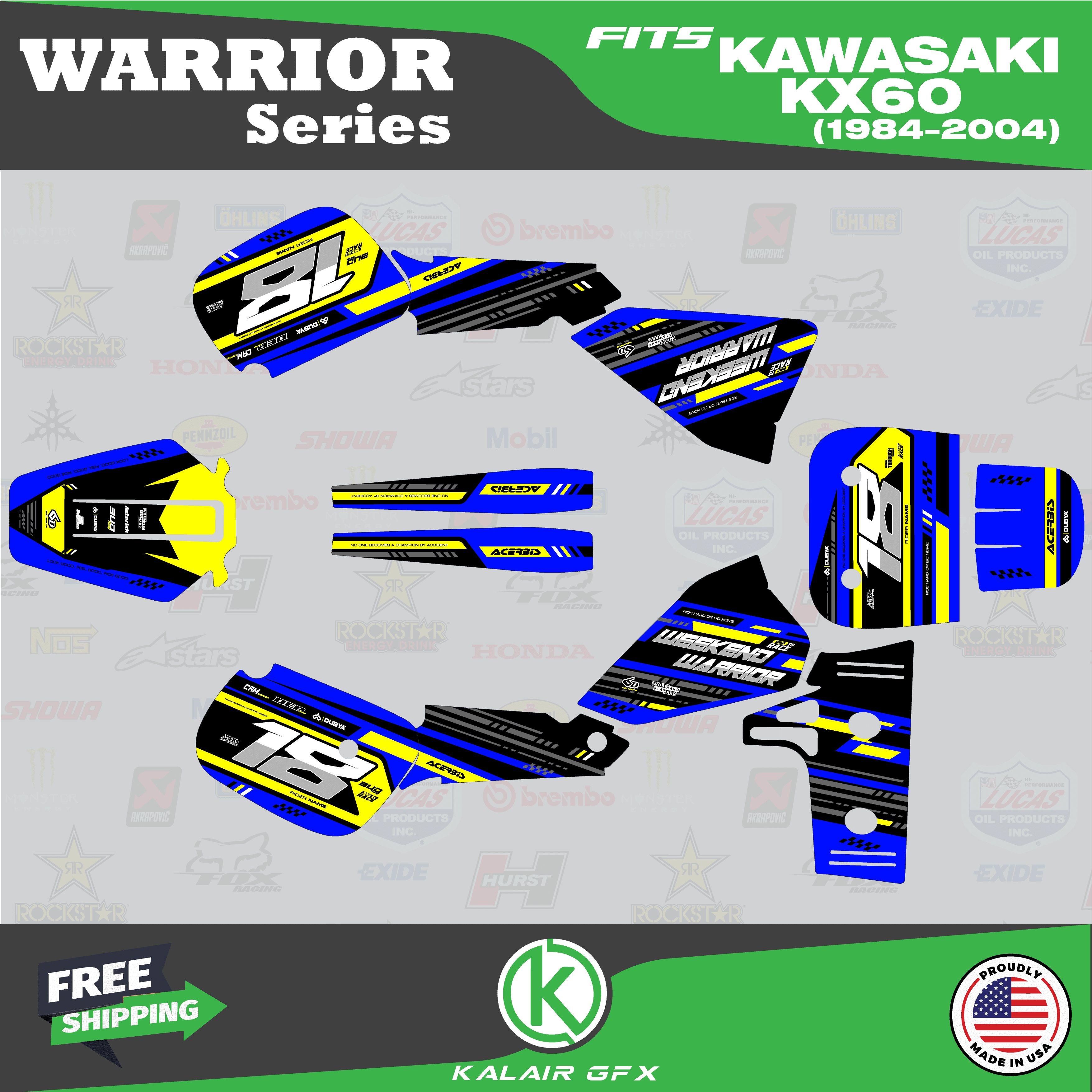 Kalair GFX Graphics Kit for Kawasaki KX60 (1984-2004) Warrior Series ...