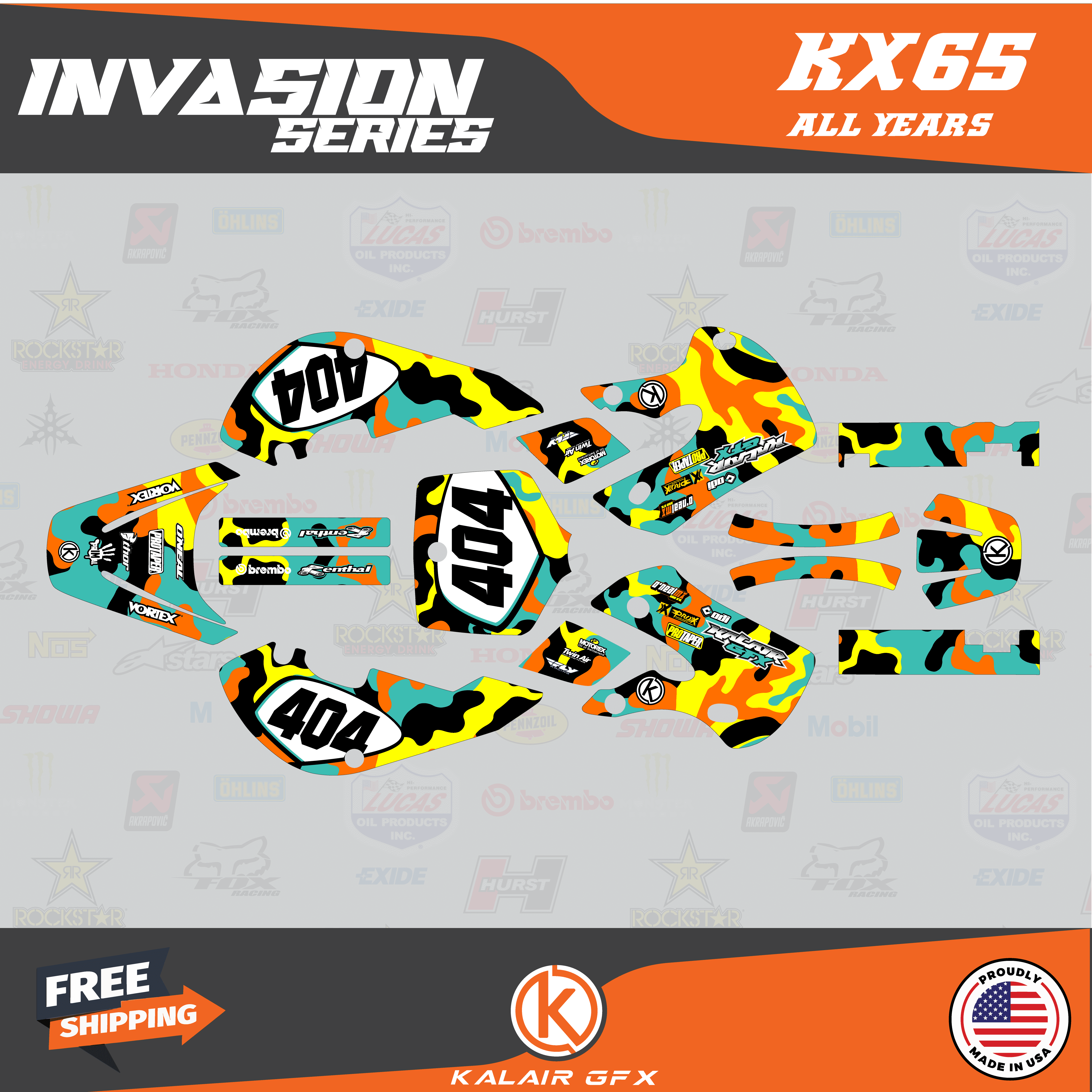 Kalair GFX Graphics Kit for Kawasaki KX65 (1999-2023) Invasion Series ...