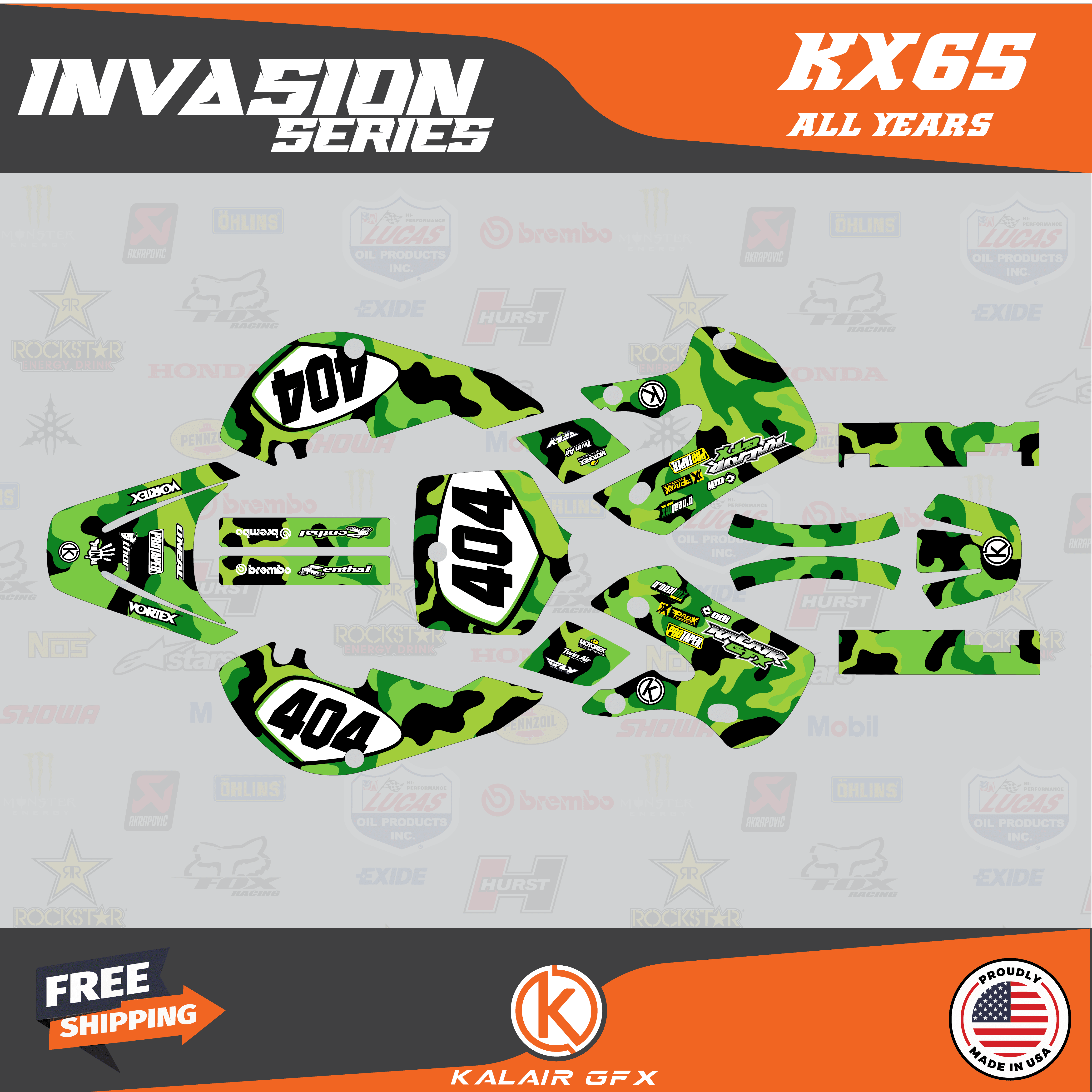 Kalair GFX Graphics Kit for Kawasaki KX65 (1999-2023) Invasion Series ...
