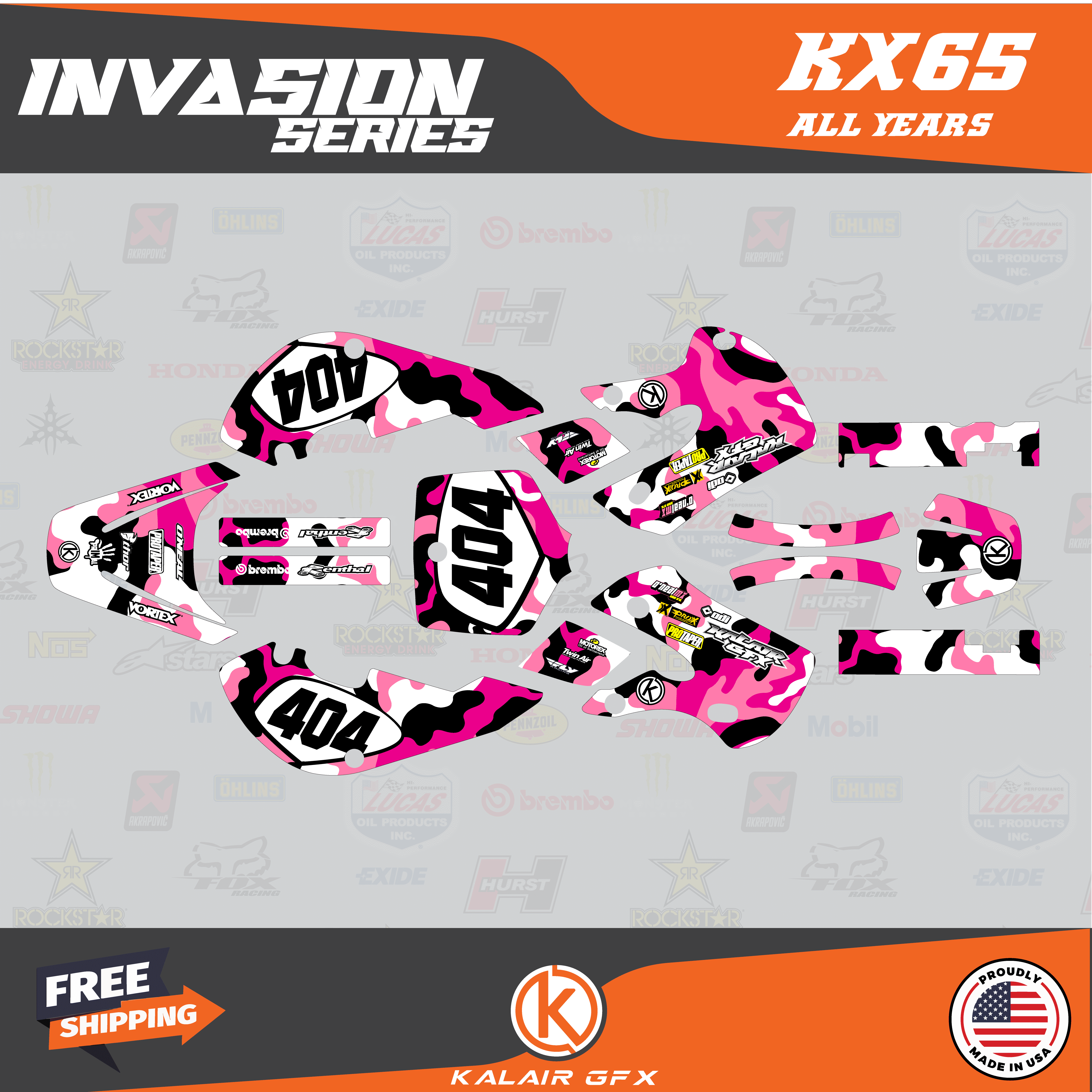 Kalair GFX Graphics Kit for Kawasaki KX65 (1999-2023) Invasion Series ...